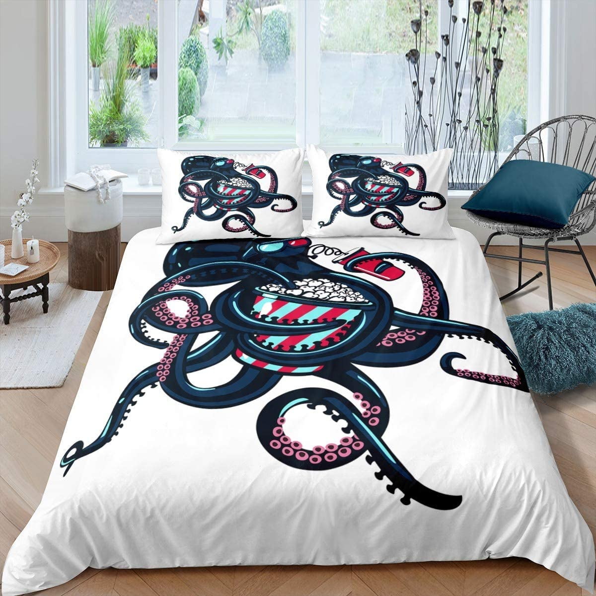 Octopus Duvet Cover Set Cartoon Octopus Tentacles Polyester Comforter ...