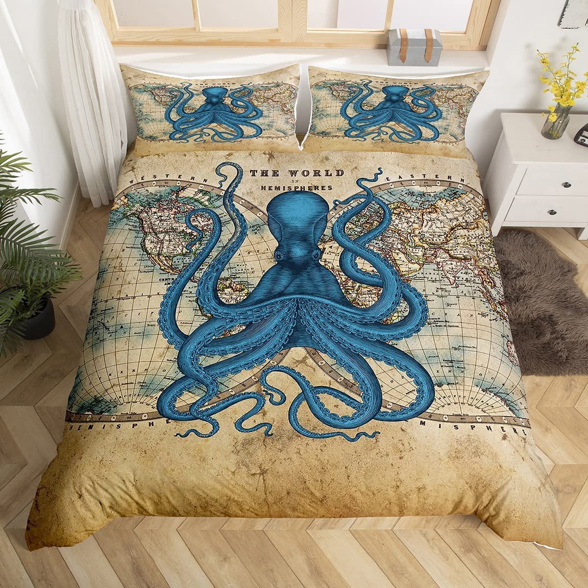 Octopus Duvet Cover Set Cartoon Octopus Tentacles Polyester Comforter ...