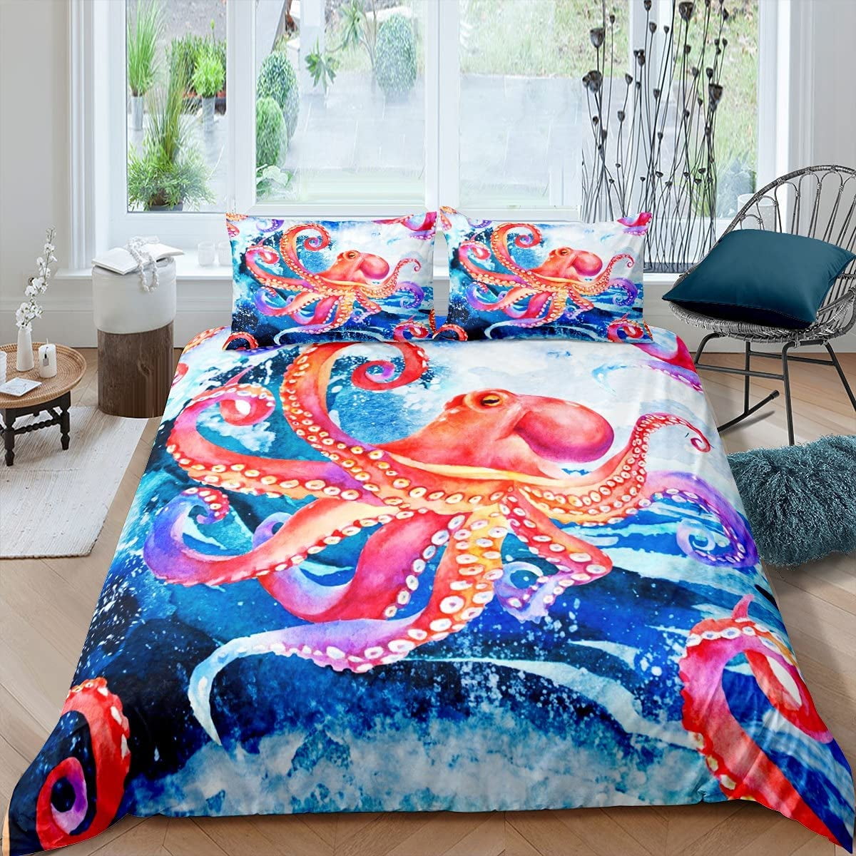 Octopus Duvet Cover Set Cartoon Octopus Tentacles Polyester Comforter ...