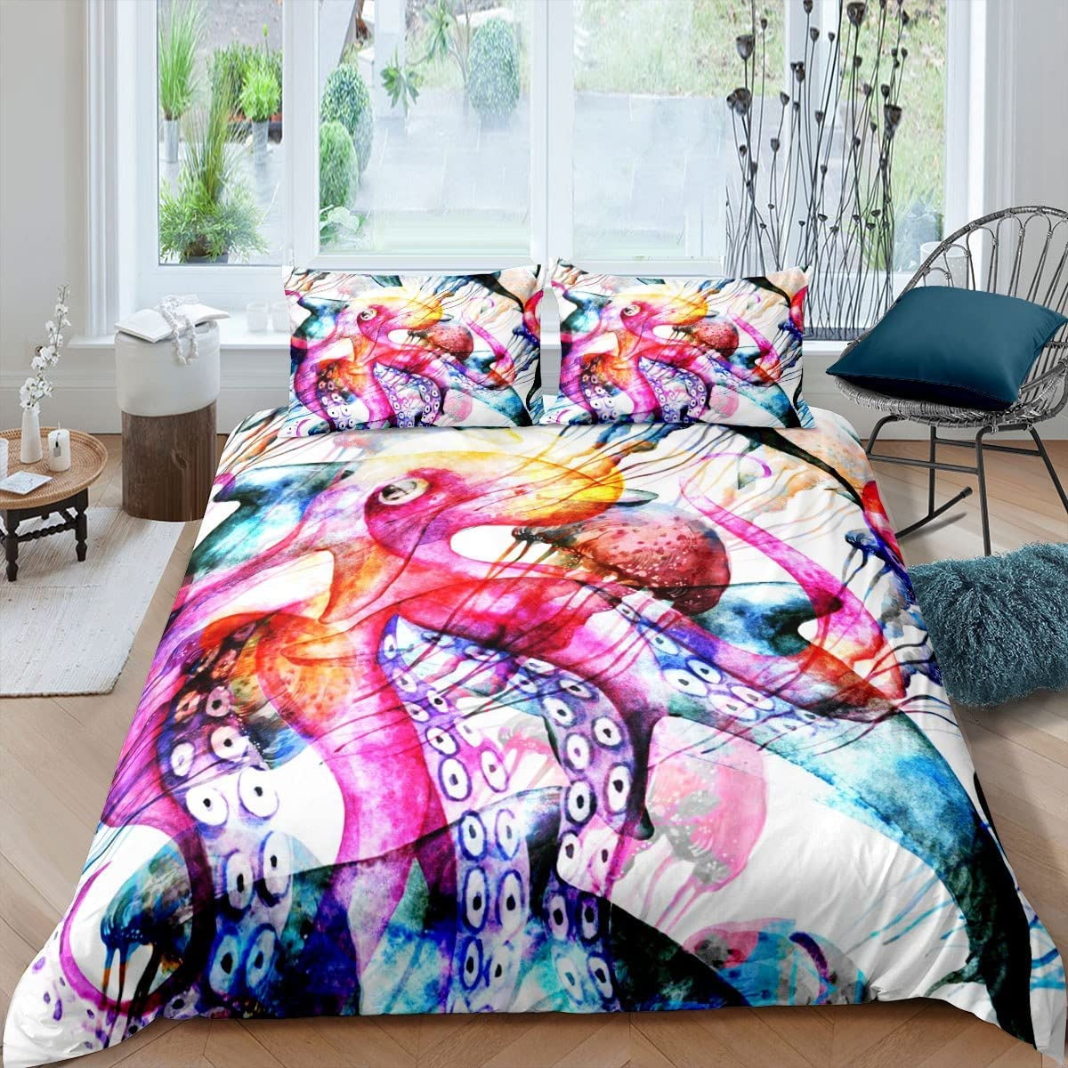 Octopus Duvet Cover Set Cartoon Octopus Tentacles Polyester Comforter ...