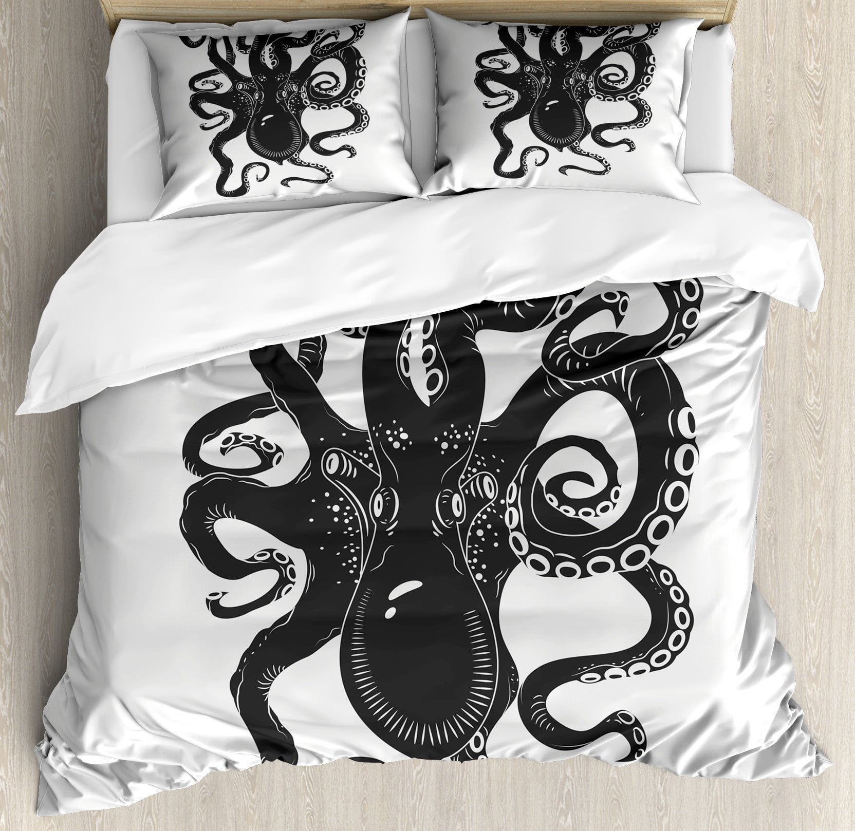 Octopus Duvet Cover Set, Cephalopod Character Curling Tentacles ...
