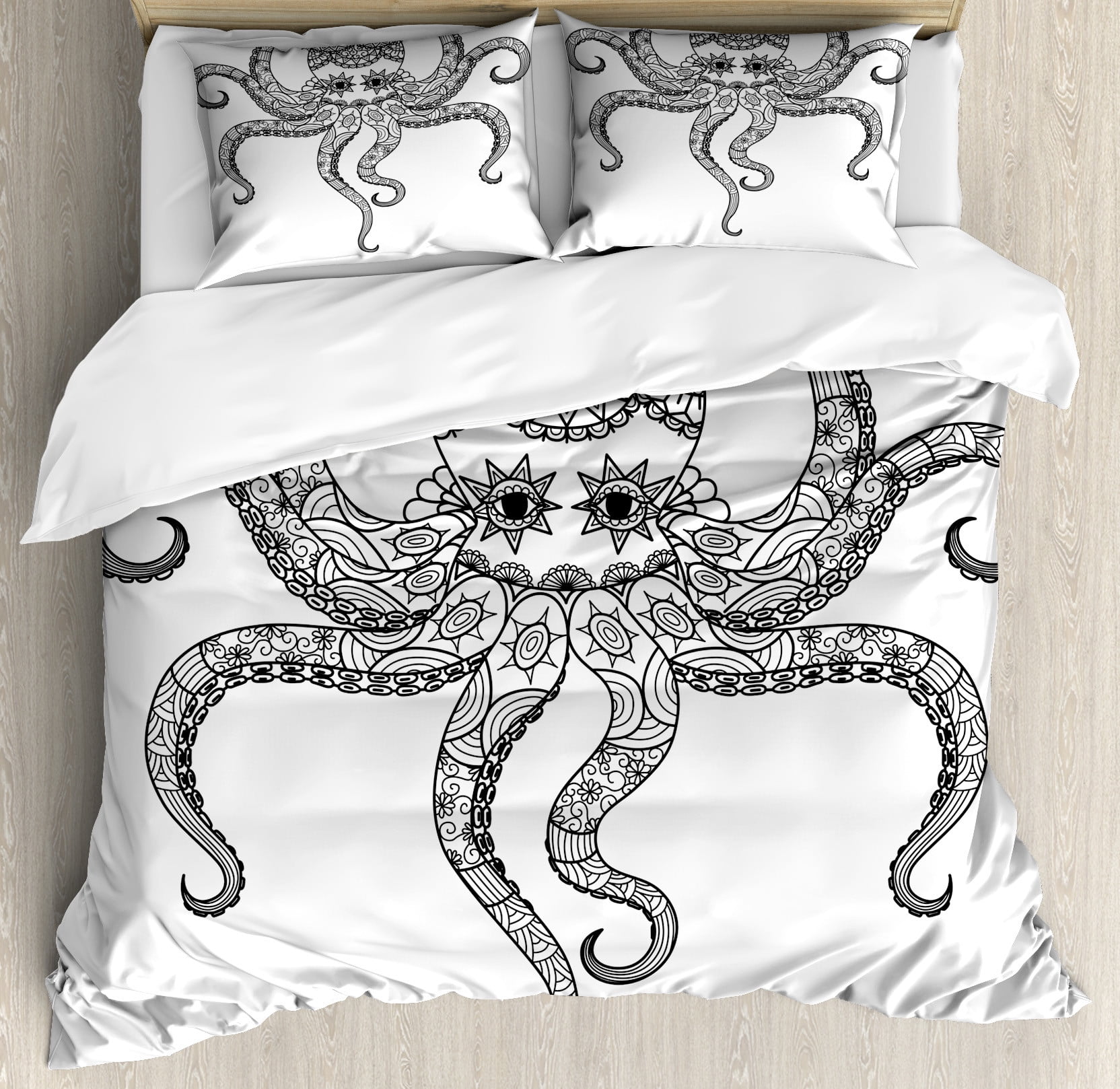 Octopus Duvet Cover Set, Octopus Doodle Cultural Pattern Mandala ...