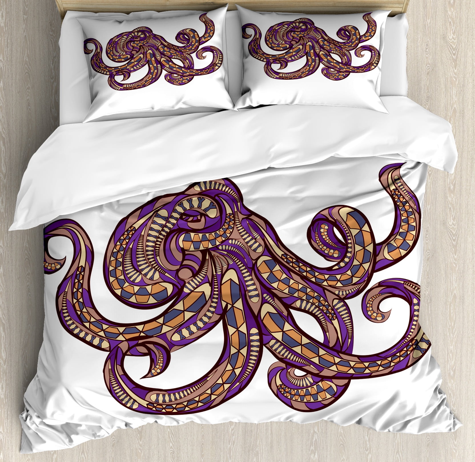 Octopus Duvet Cover Set, Octopus Illustration with Pattern and Colors ...