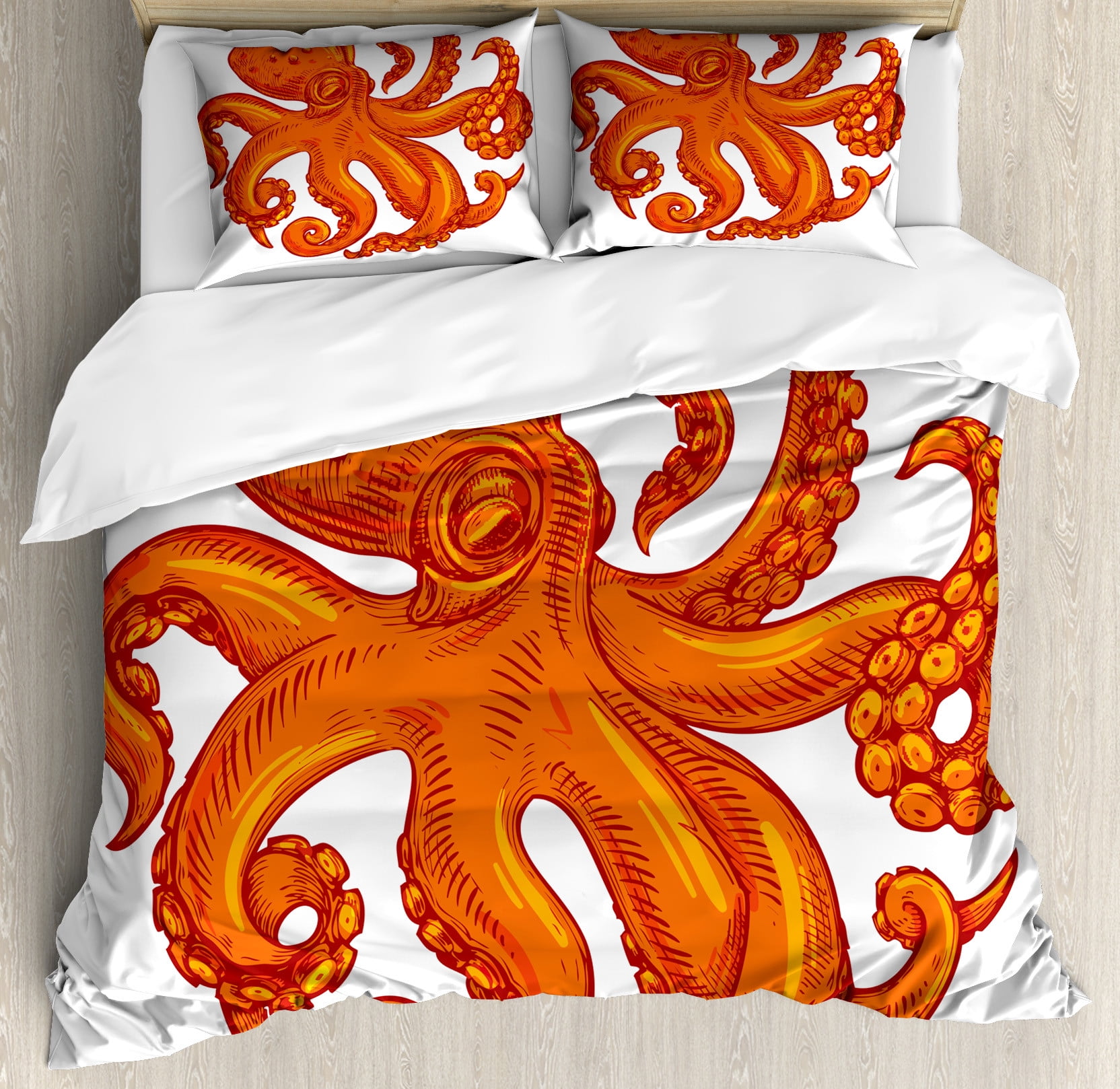 Octopus Duvet Cover Set, Octopus Pattern Illustration Underwater World ...