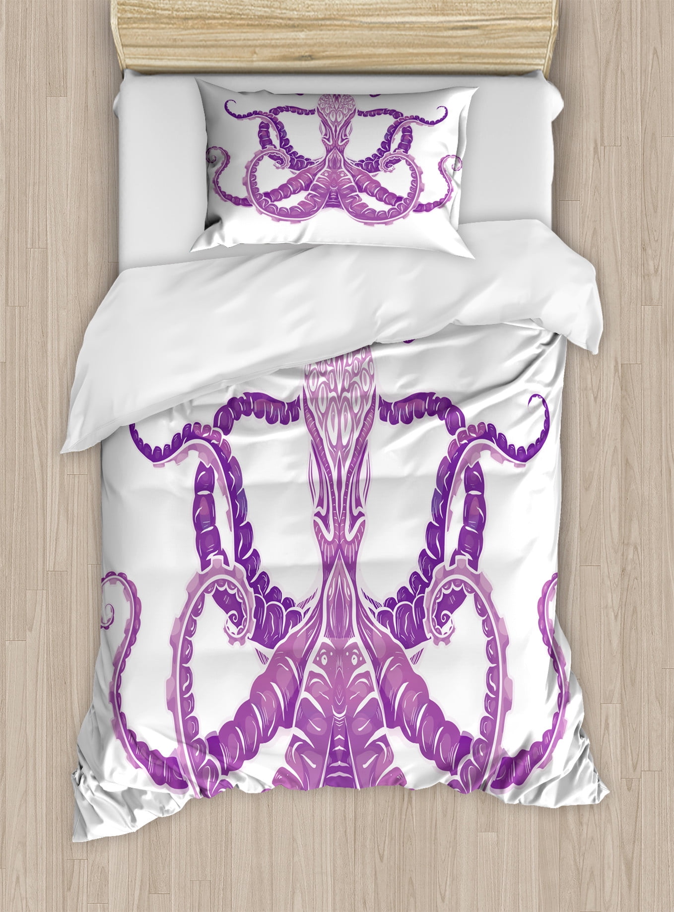 Octopus Duvet Cover Set, Traditional Ornamental Effects Aquatic ...
