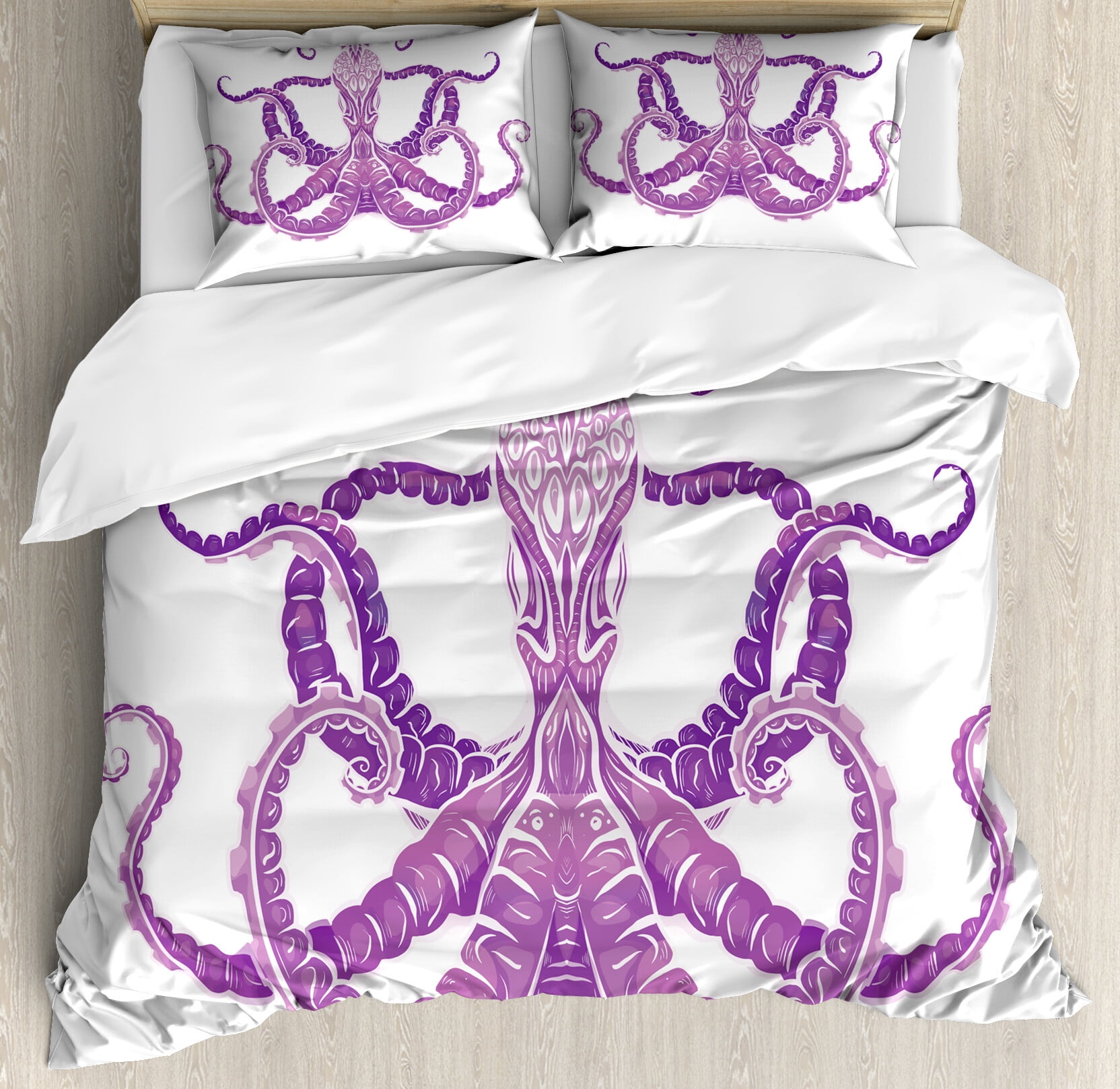 Octopus Duvet Cover Set, Traditional Ornamental Effects Aquatic ...