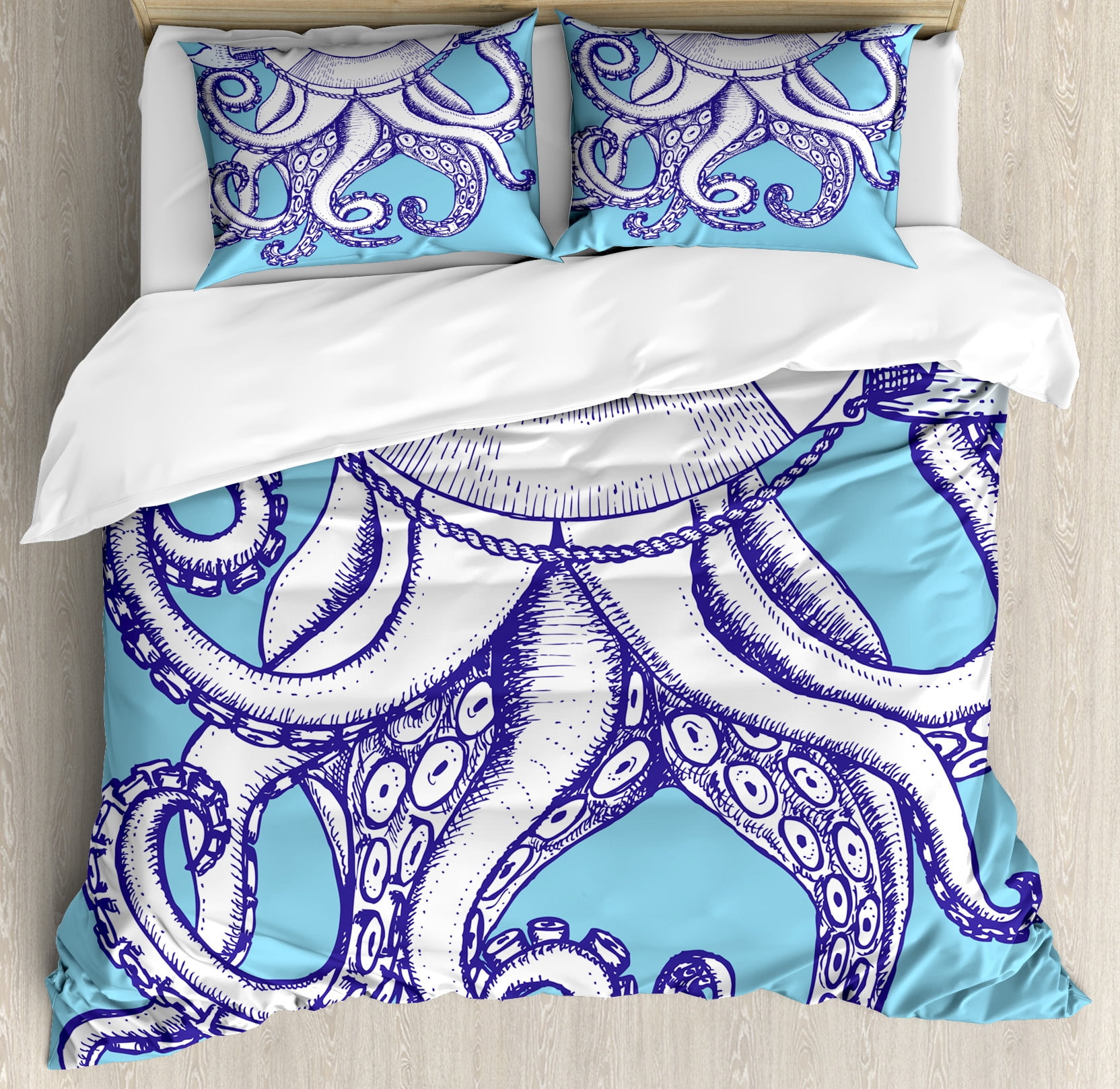 Octopus Duvet Cover Set, Octopus and in Vintage Style with Lettering ...