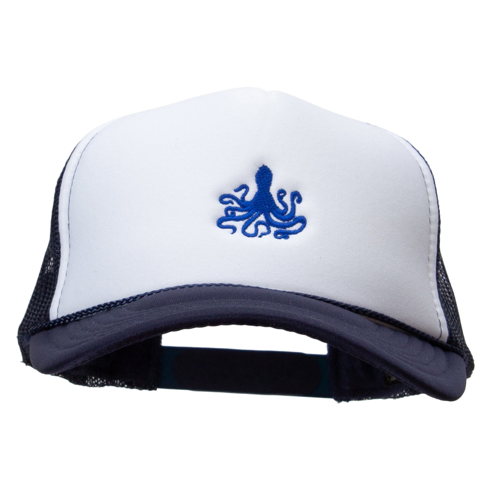 Octopus Embroidered Foam Panel Mesh Snapback - Navy White OSFM ...