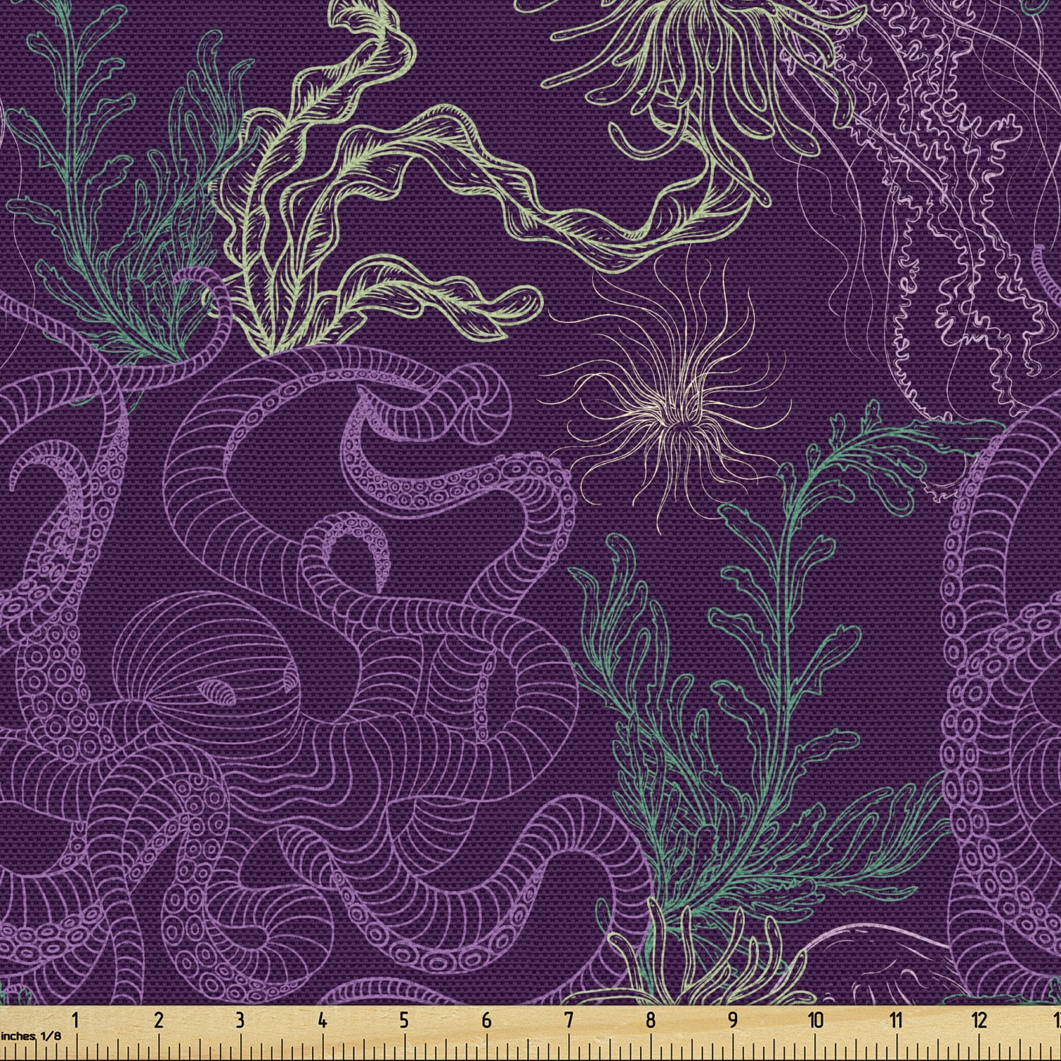 Ambesonne Octopus Fabric by the Yard Upholstery, Sea Wildlife, 10 Yards ...