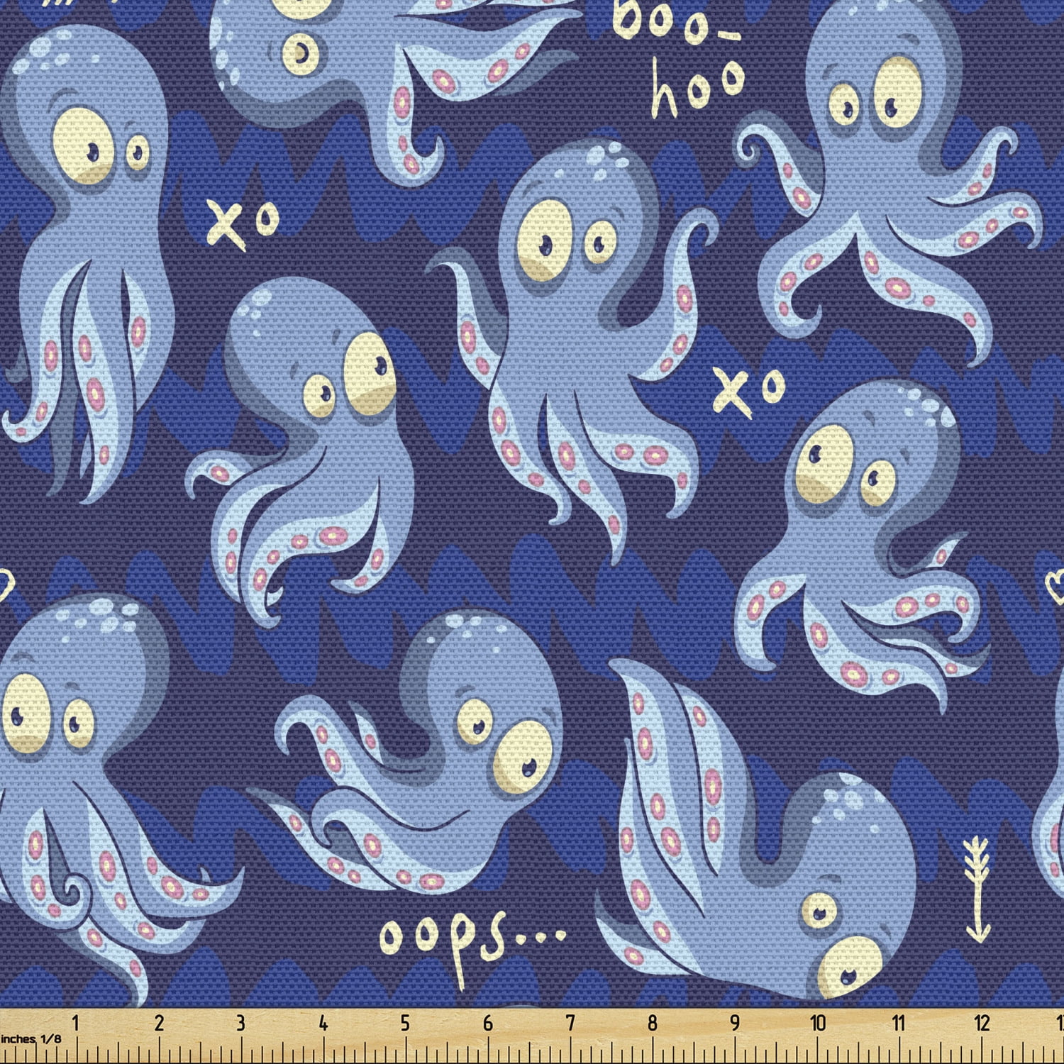 Ambesonne Octopus Fabric by the Yard Upholstery, Cartoon Style Wildlife ...