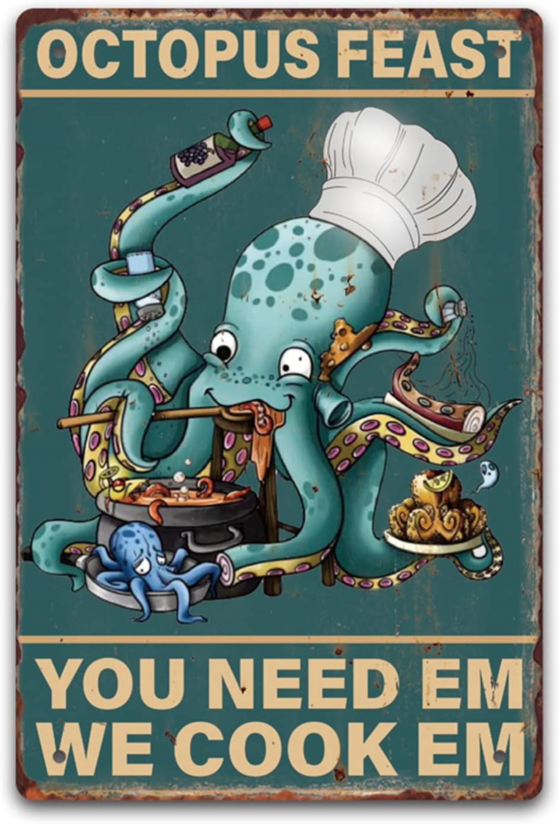 Octopus Feast Metal Tin Signs-Metal Tin Exquisite Wall Art Decor ...