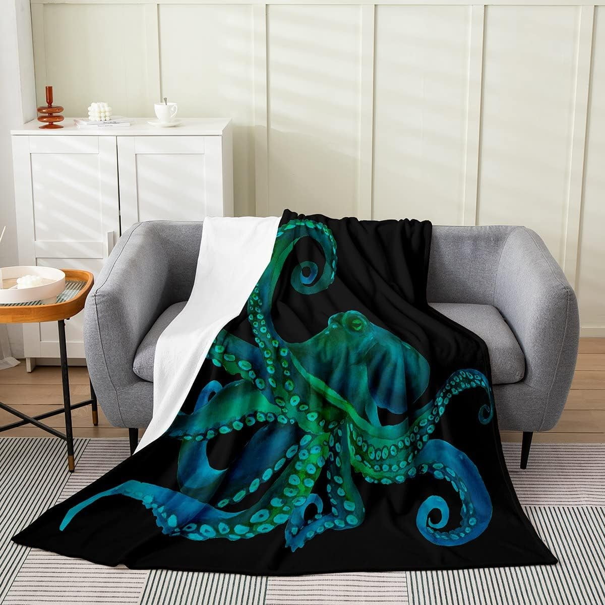 Octopus Fleece Blanket All Season Coastal Sealife Throw Blanket Twin ...