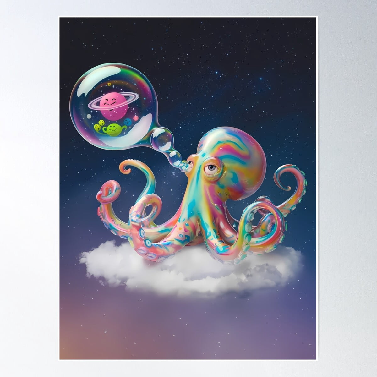 Octopus Floating Amongst Planets Surreal Art Design Adventure Poster ...