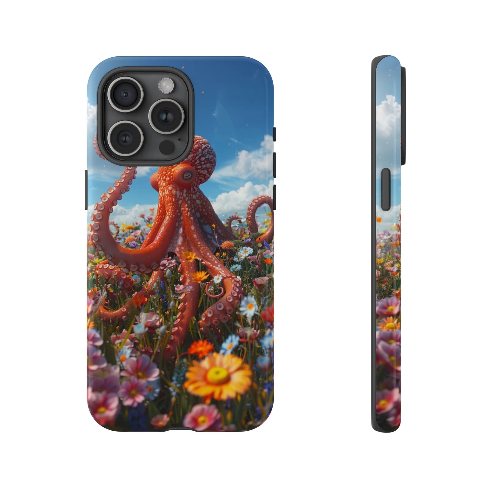 Octopus Flower Field Sky Art Case for iPhone 17 through 11 Pro Max ...