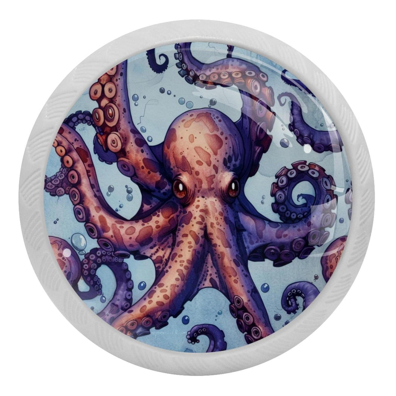 Octopus Fluorescent Drawer Pulls with Screws: Round 4-Pack of Glow-in ...