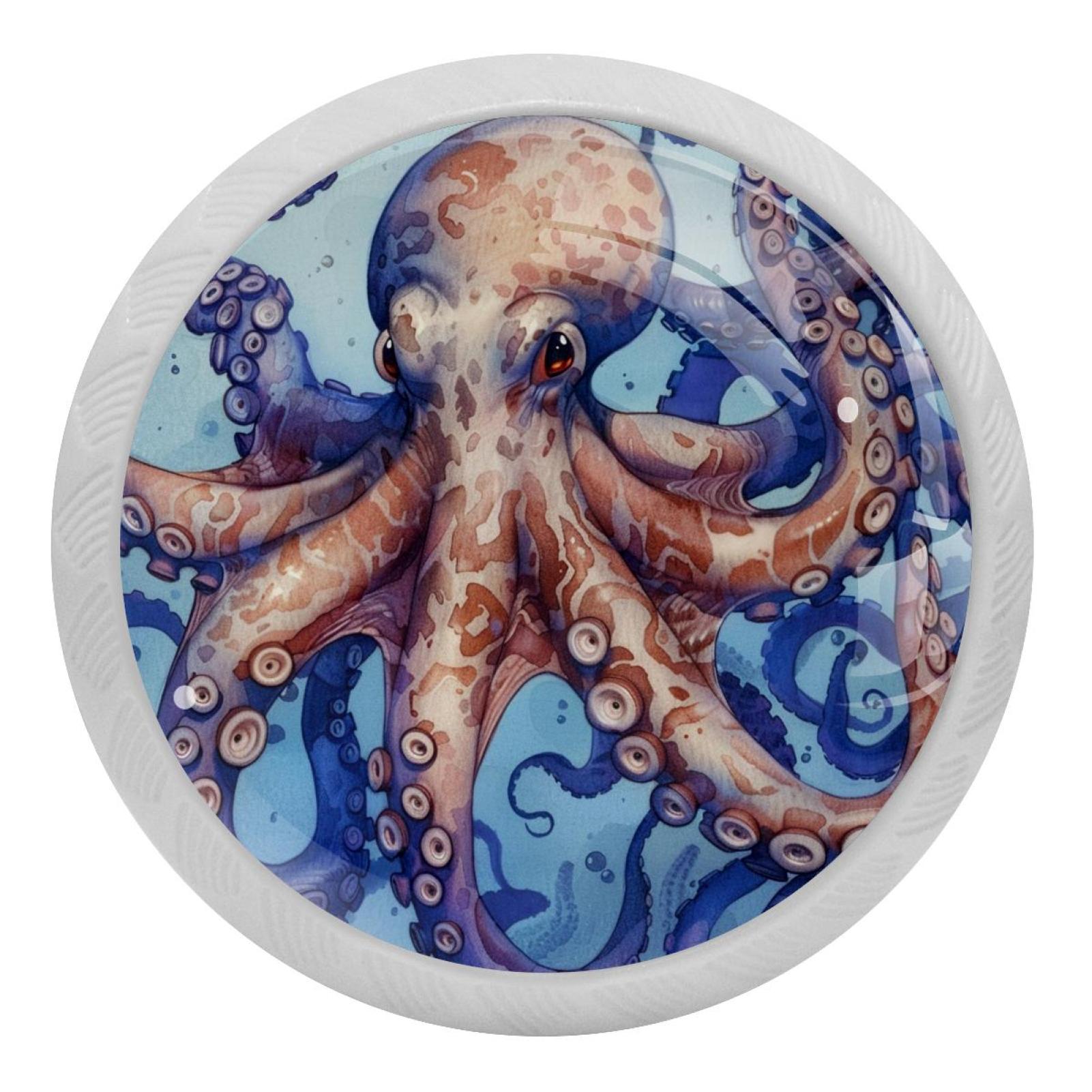Octopus Fluorescent Drawer Pulls with Screws: Round 4-Pack Glow-in-the ...