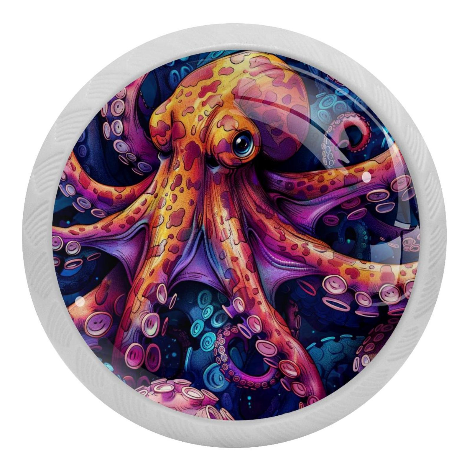 Octopus Fluorescent Drawer Pulls with Screws - Round 4-Pack, Glow-in ...