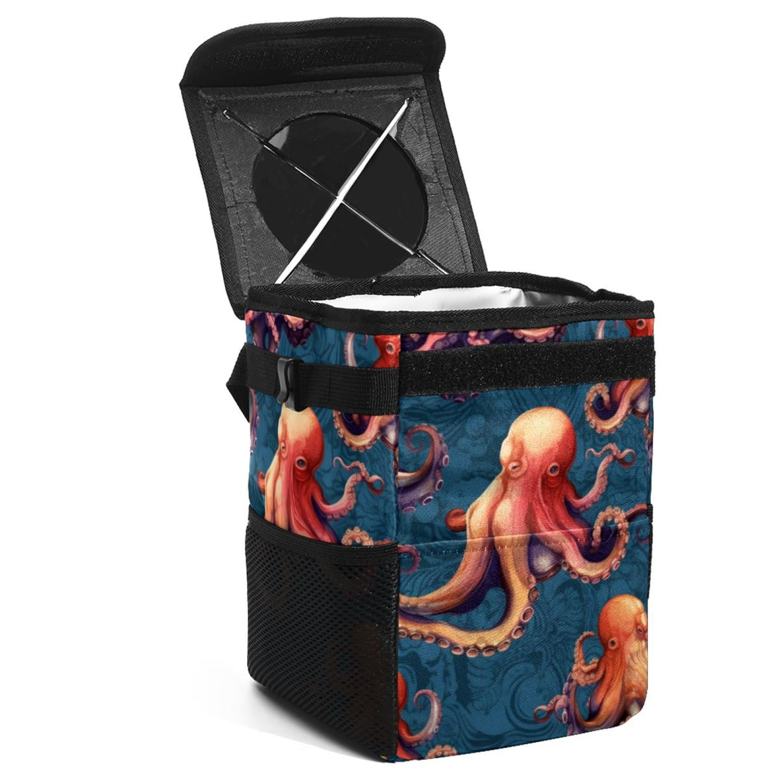 Octopus Foldable Car Trash Can Mini Trash Can with Lid Leak-Proof Car ...