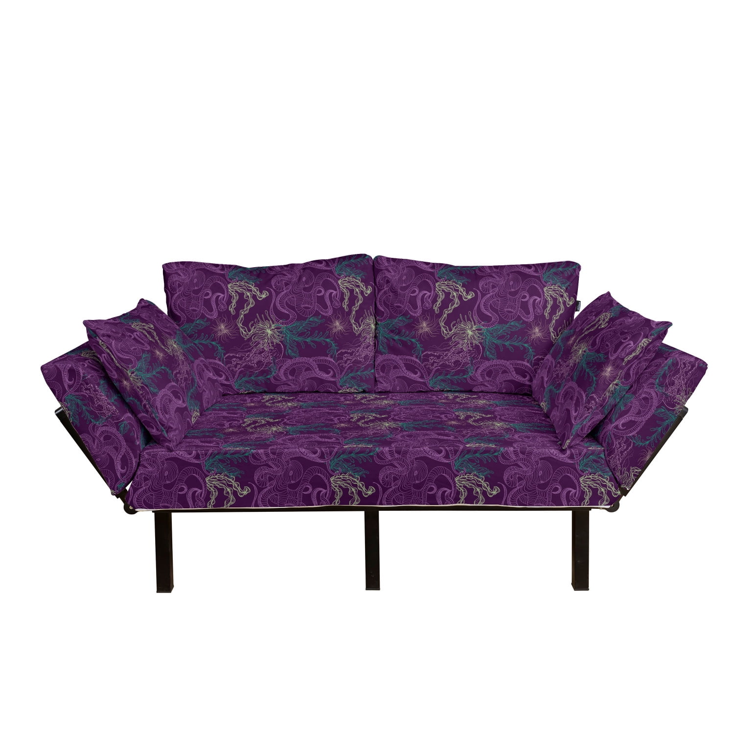 Octopus Futon Couch, Art Animal Pattern Jellyfish Marine Plants and ...