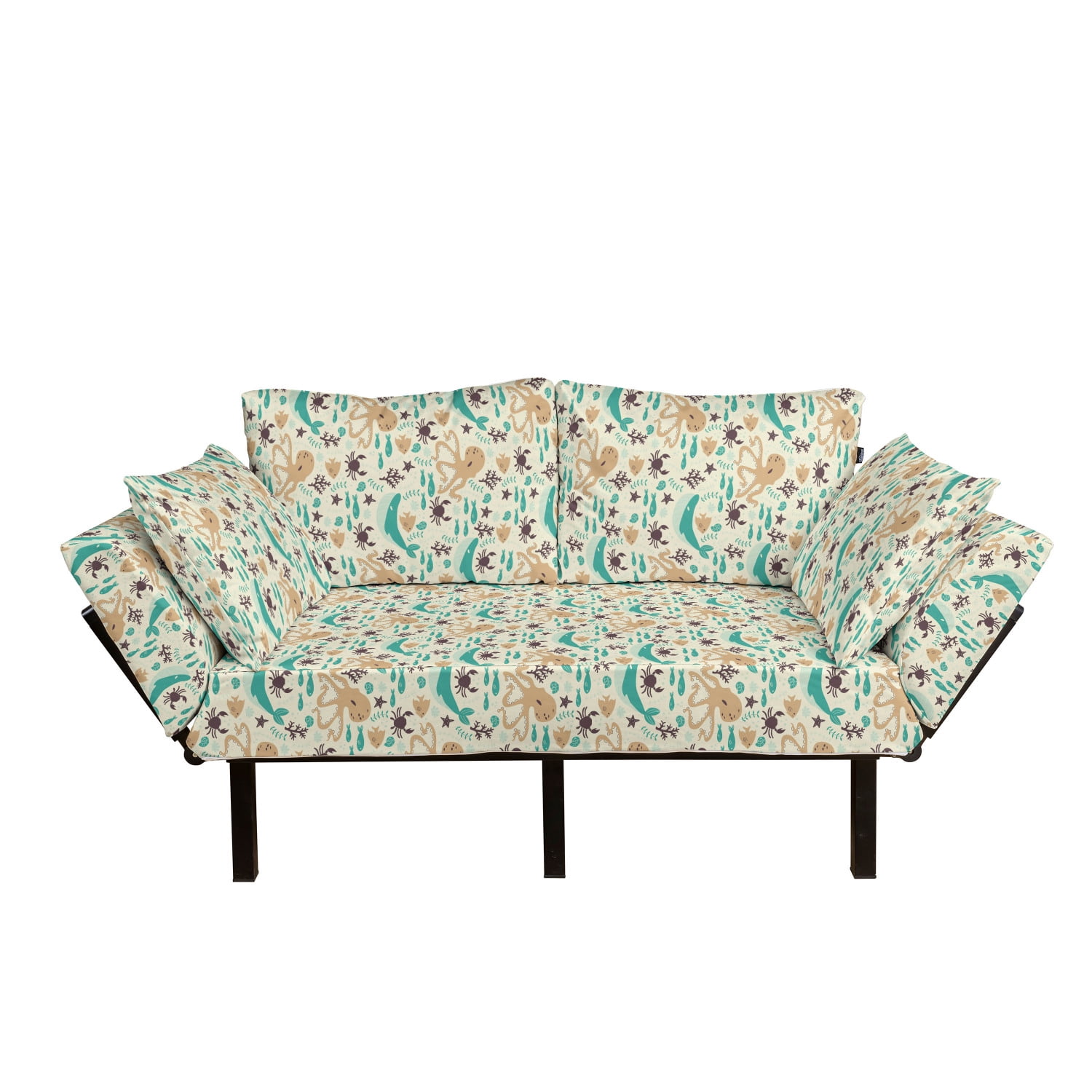 Octopus Futon Couch, Pattern with Octopus Whale Fish and Crab Cartoon ...