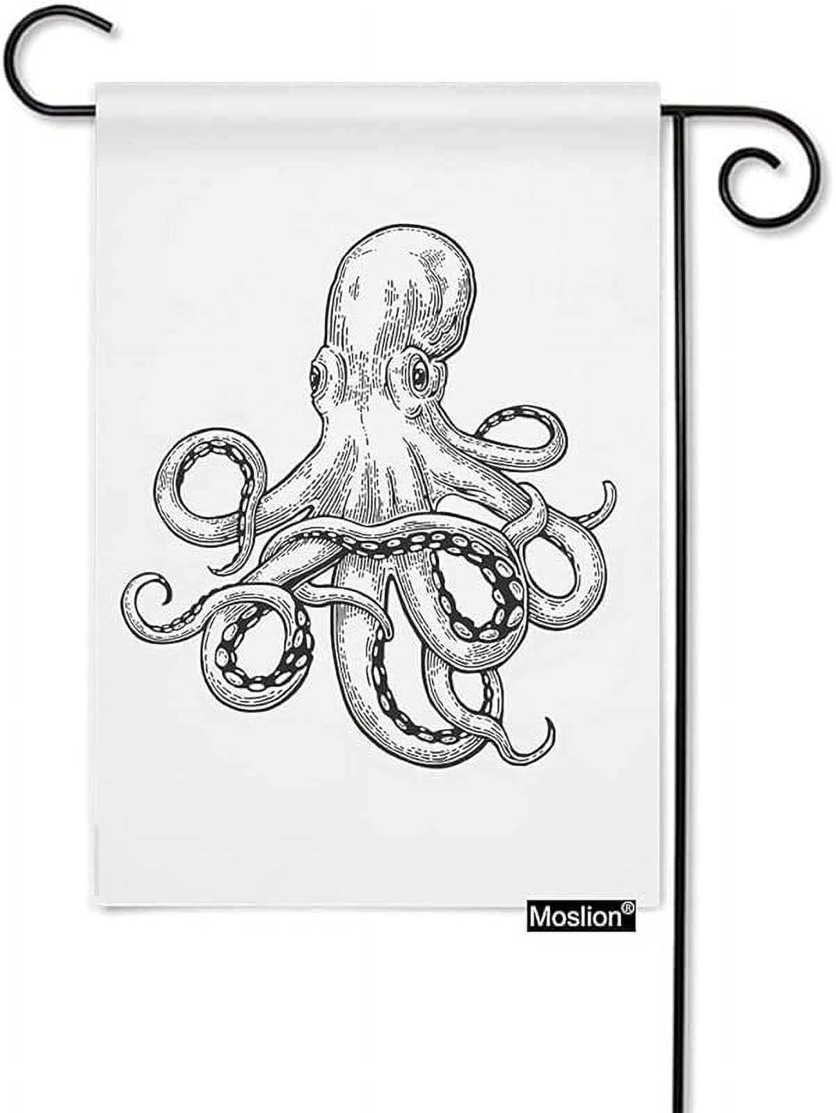 Octopus Garden Flags Double Sided Vintage Sketch of Ocean Aquatic ...