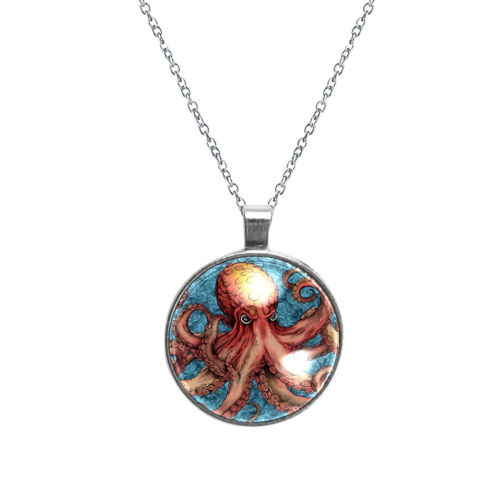 Octopus Glass Design Circular Pendant Necklace - Walmart.com