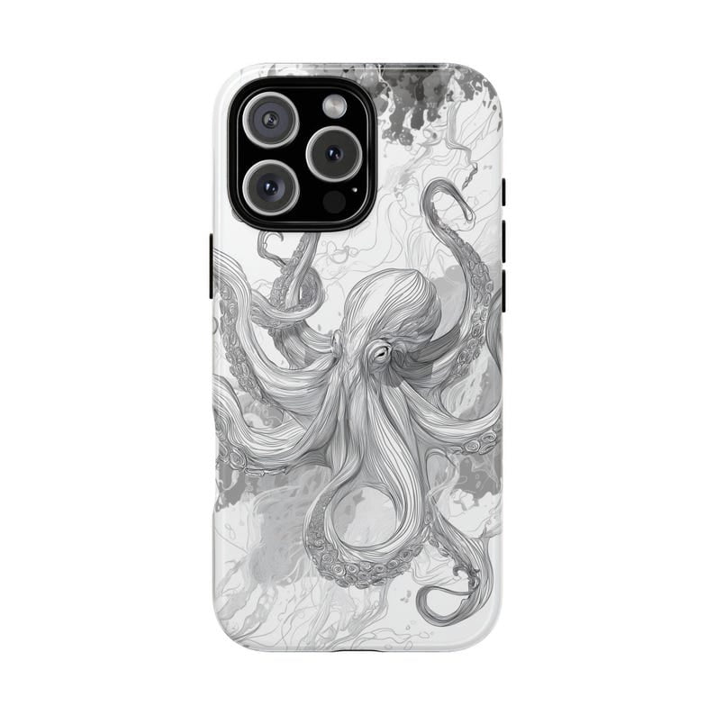 Octopus Illustration Black White Drawing Detailed Sketch Case with ...