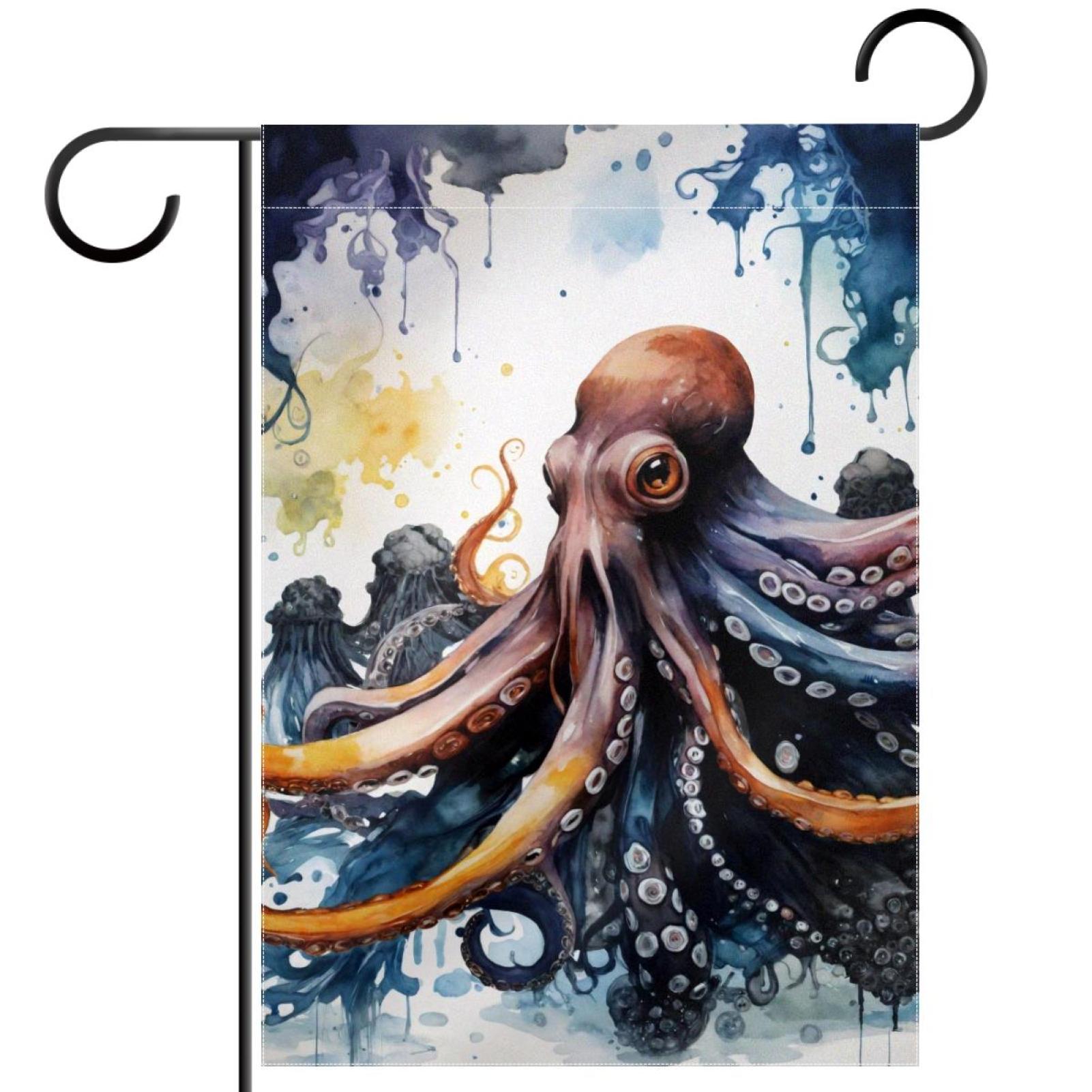 Octopus Ink Painting Welcome Garden Flags, 12 x 18 Inch Double Sided ...