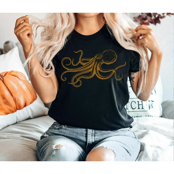 Octopus Japanese Calligraphy T Shirt Gyotaku Traditional Art Japan ...