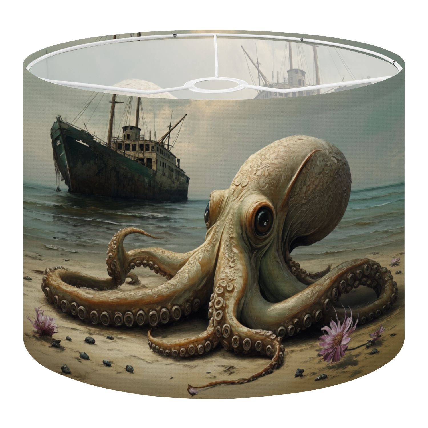Octopus Linen Drum Lampshades Octopus Shipwreck Tentacles Flowers Ocean ...