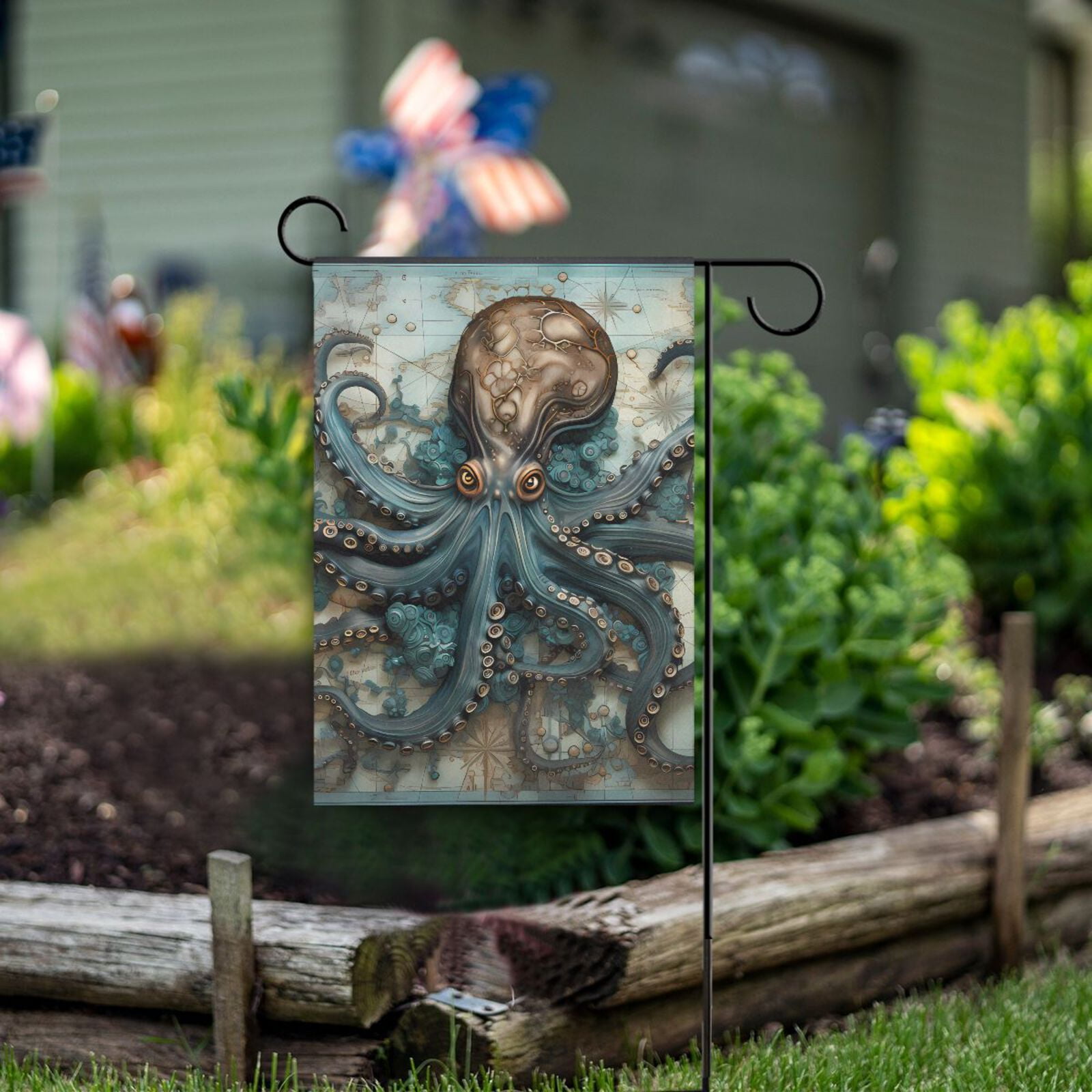 Octopus Map Garden Flag Double Sided Outdoor Banners for Courtyard ...