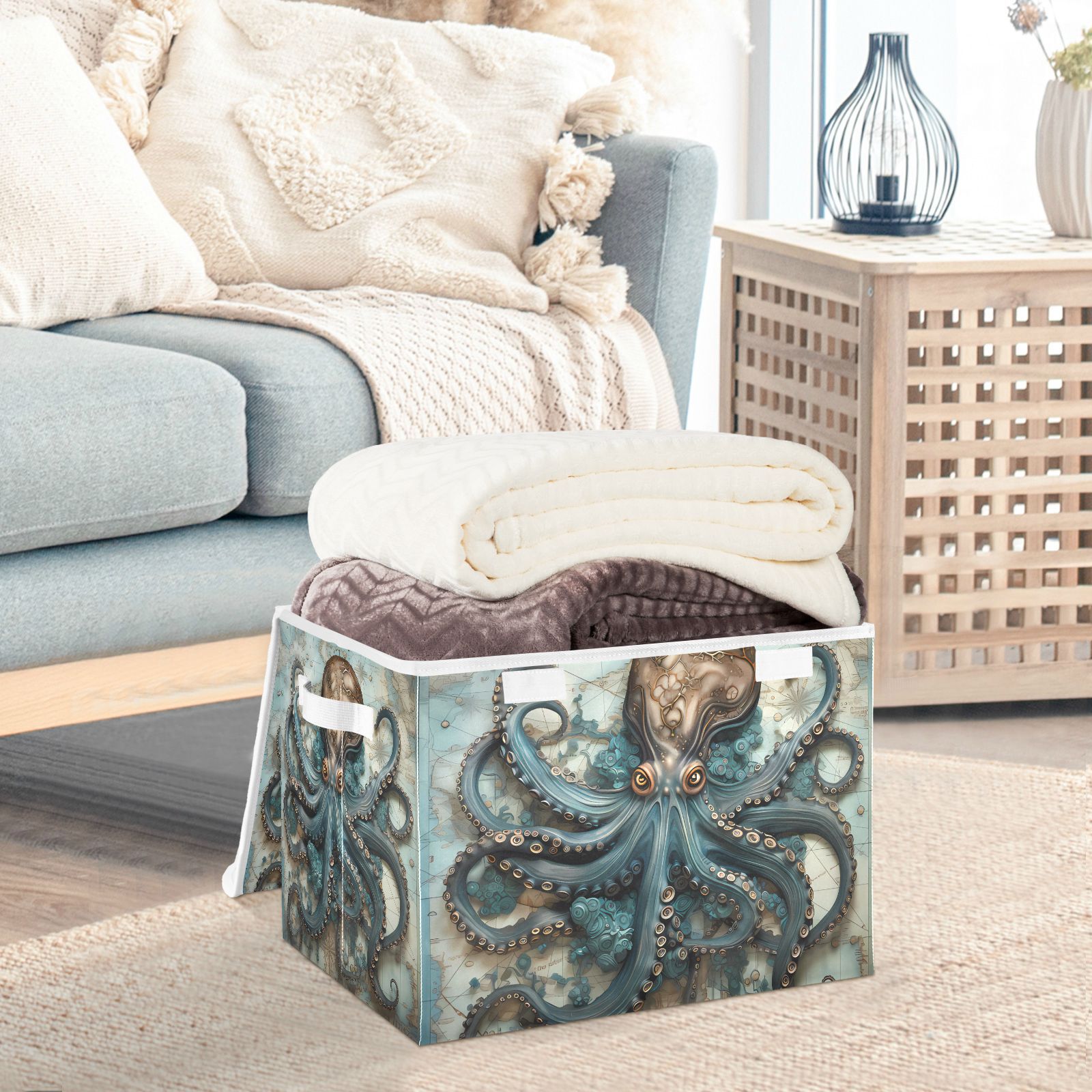 Octopus Map Storage Basket Foldable Laundry Basket Shelf Kids Toy ...
