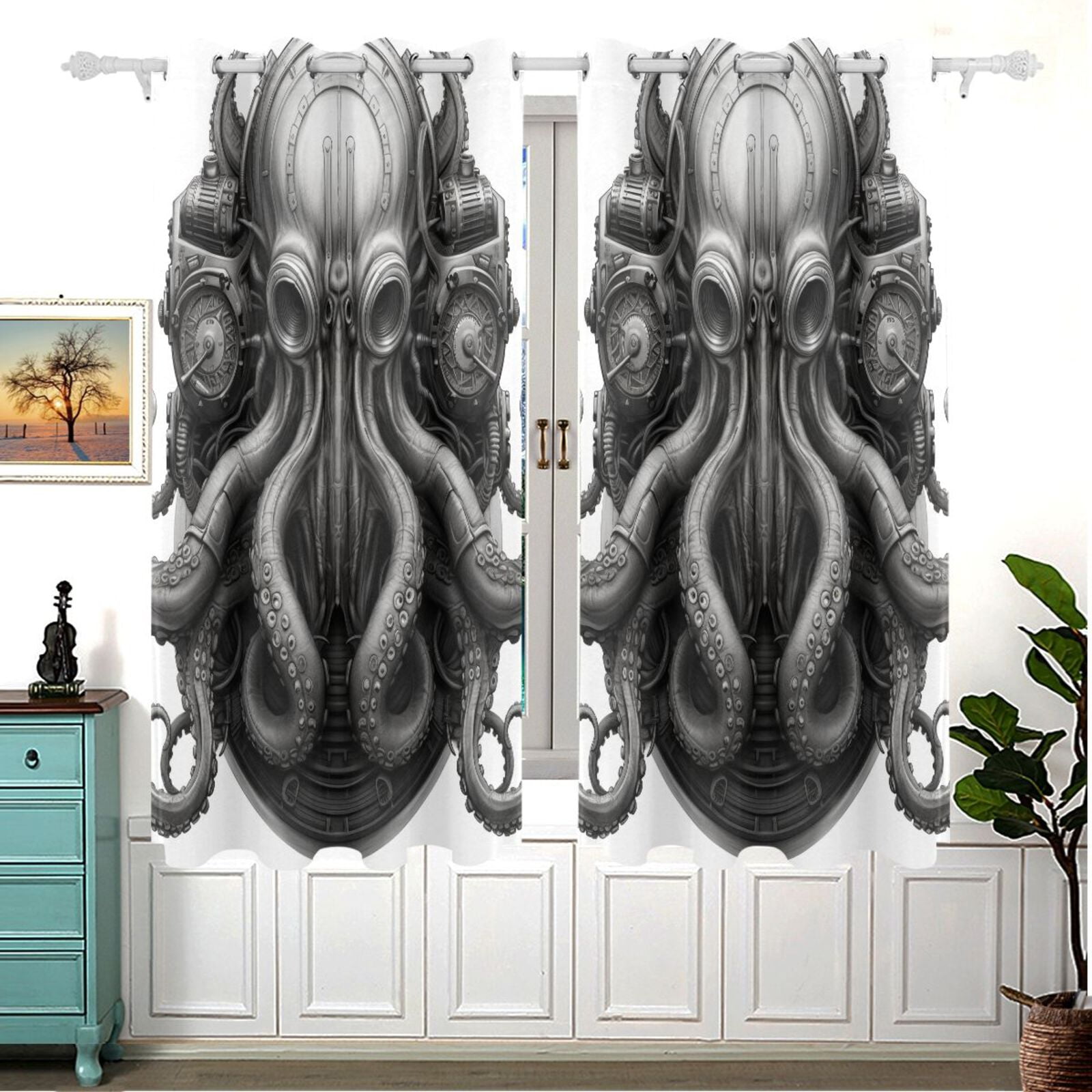 Octopus Mask Curtains Black Out Curtains for Sliding Glass Doors ...