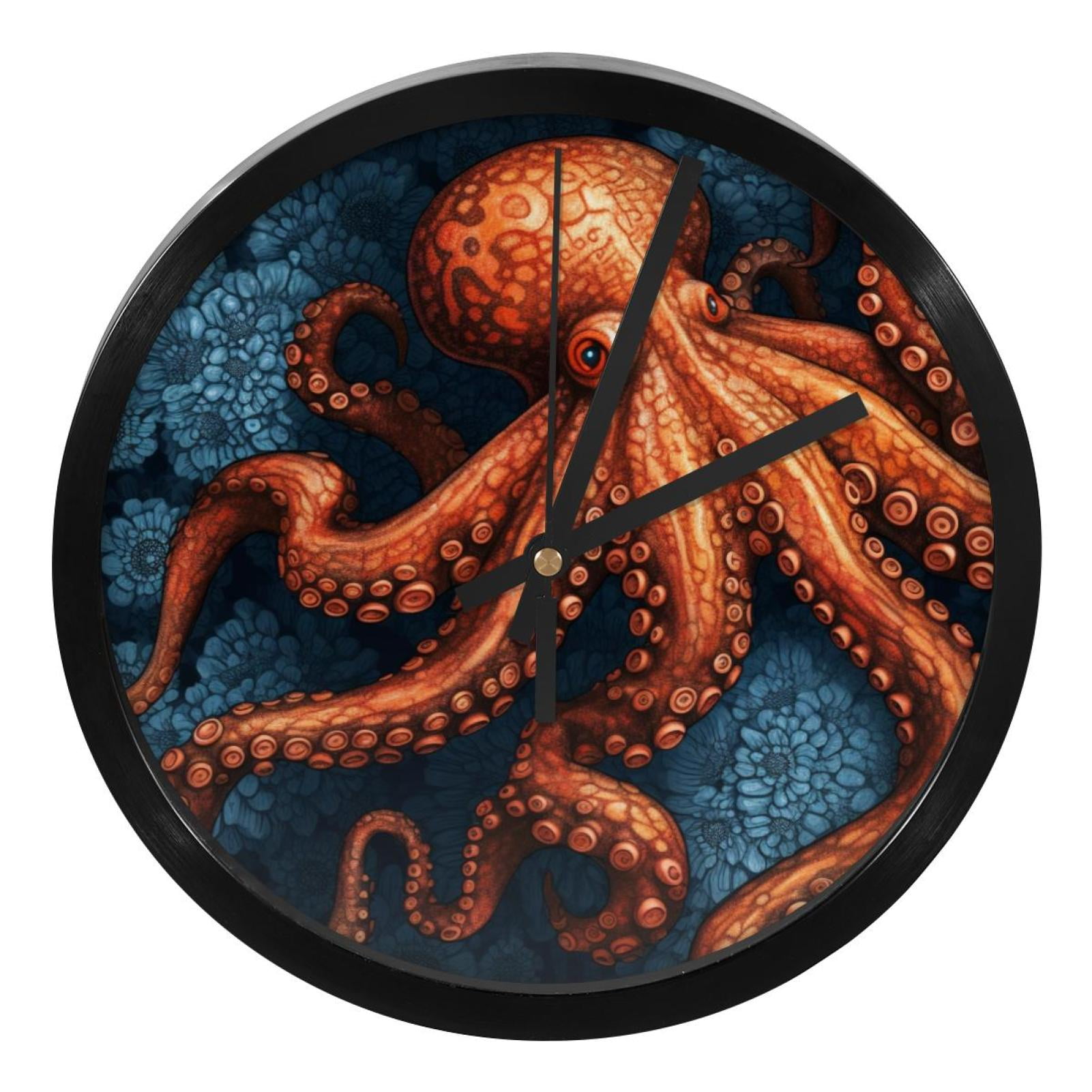 Octopus Modern 9.8 Inch Wall Clock, Silent Non-Ticking Round Digital ...