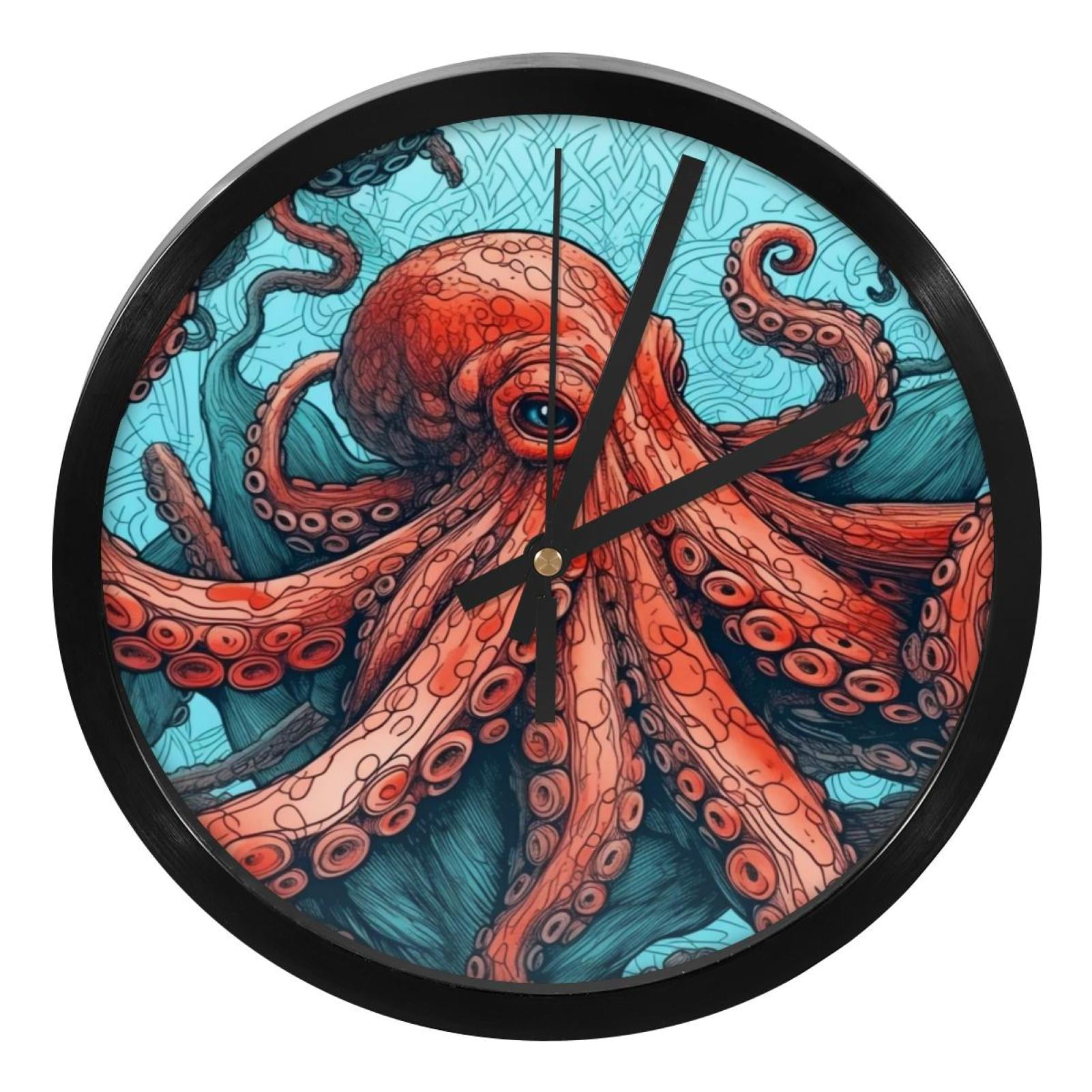 Octopus Modern 9.8 Inch Wall Clock, Silent Non-Ticking Round Digital ...