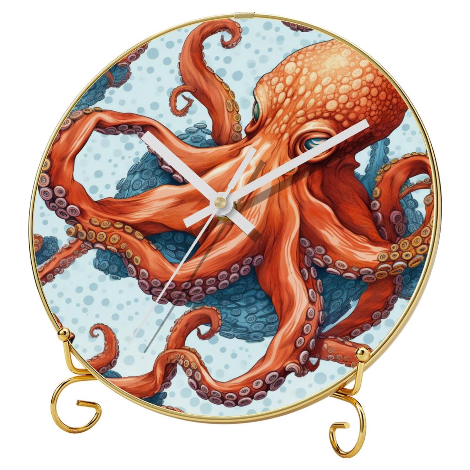 Octopus Modern Round Wall Clocks with Hooks and Gold Stand - Silent Non ...
