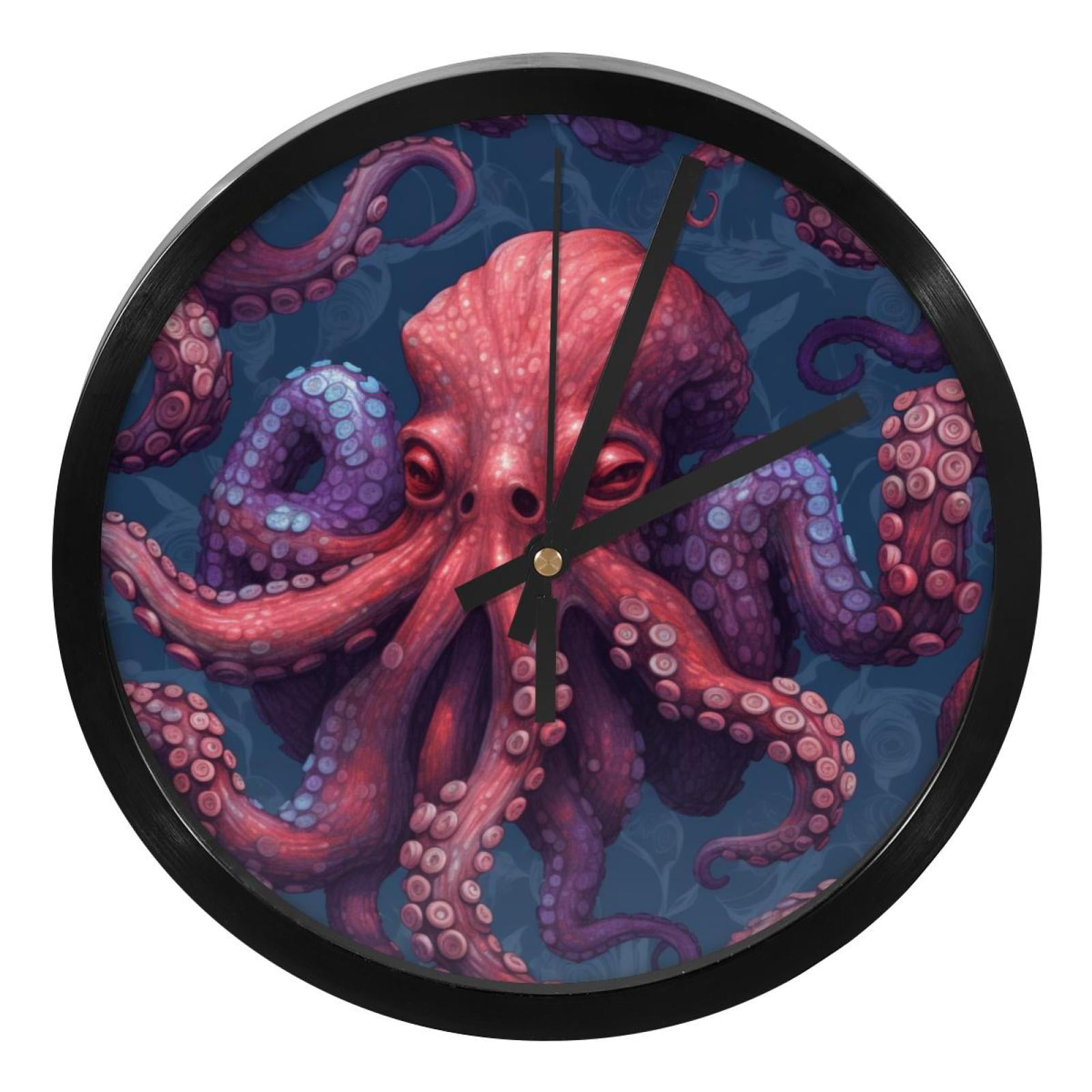 Octopus Modern Wall Clock, 9.8 Inches, Silent Non-Ticking Round Digital ...