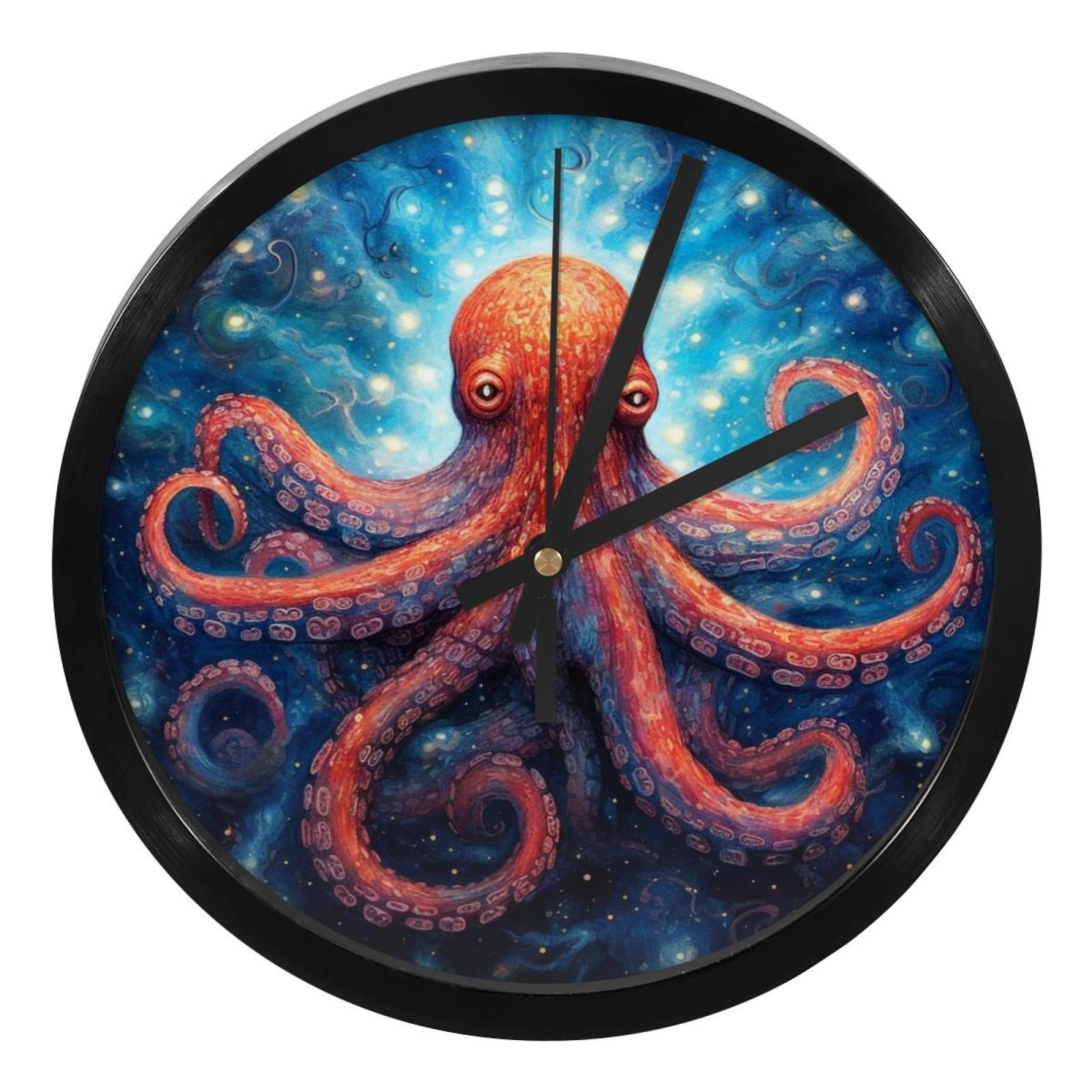Octopus Modern Wall Clock, 9.8 Inches, Silent Non-Ticking Round Digital ...