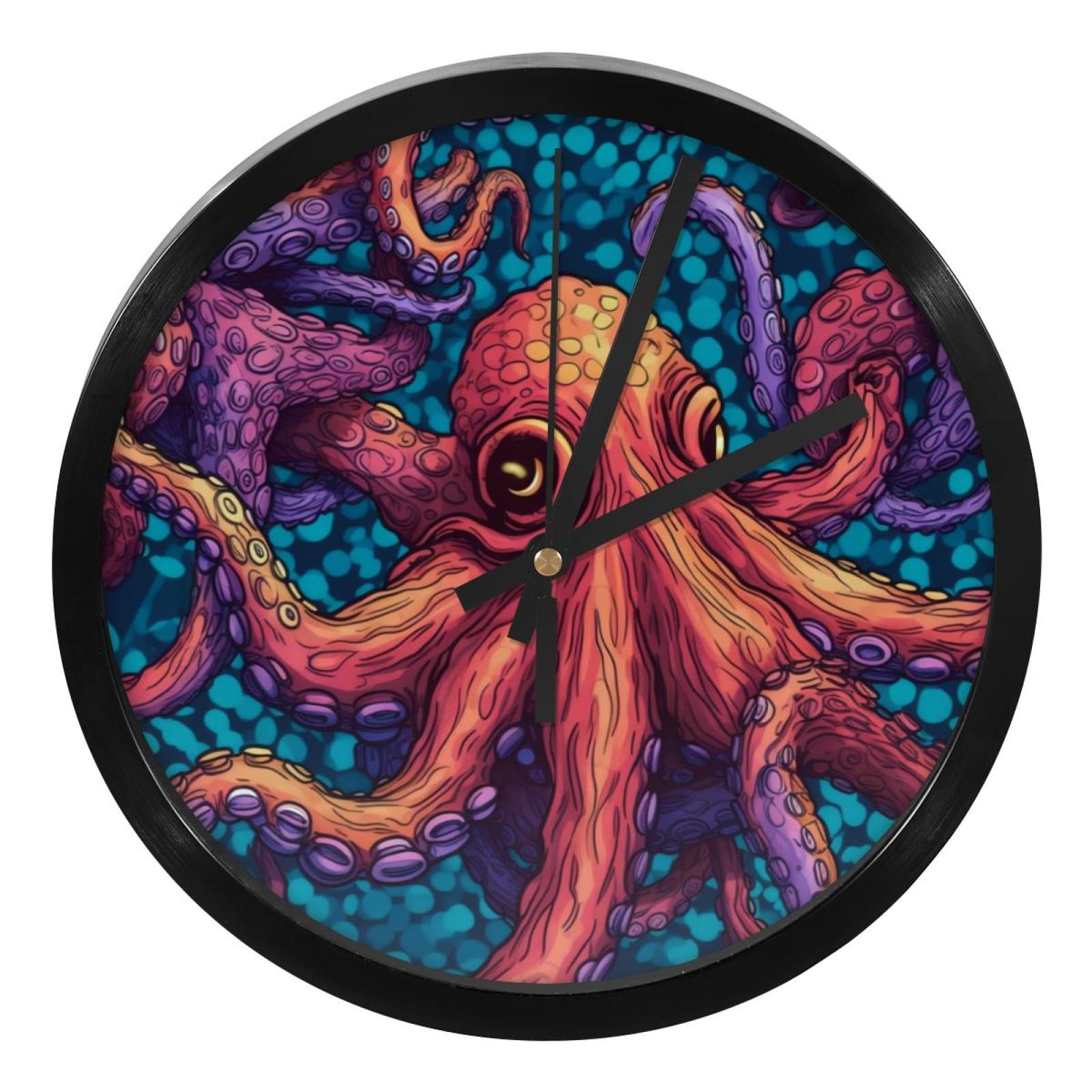 Octopus Modern Wall Clock, 9.8 Inches, Silent Non-Ticking Round Digital ...
