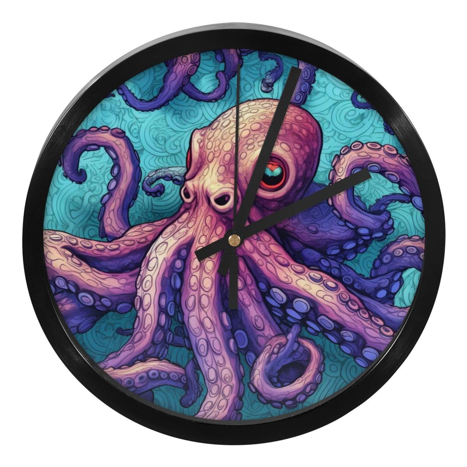 Octopus Modern Wall Clock, 9.8 Inches, Silent Non-Ticking Round Digital ...
