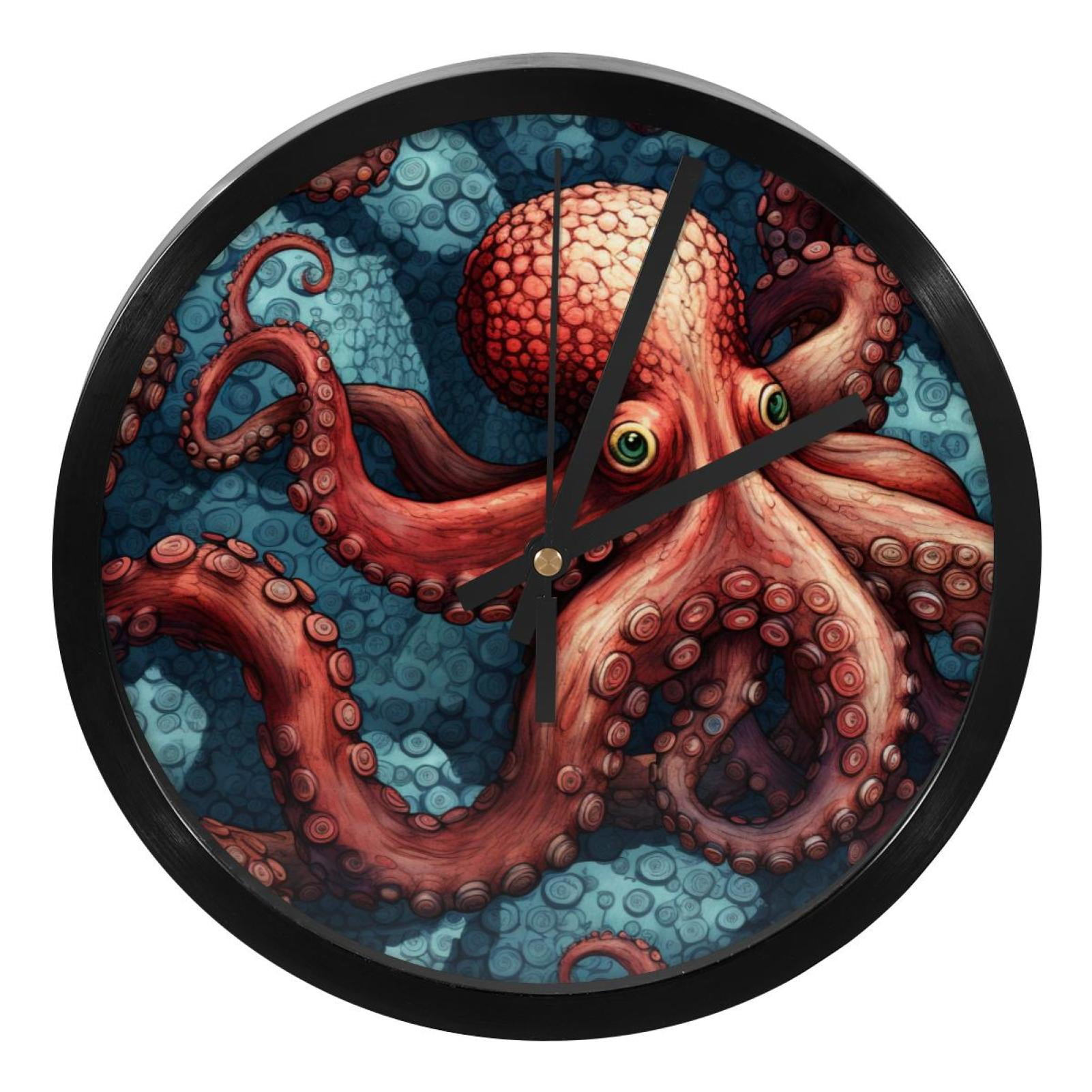 Octopus Modern Wall Clock, 9.8 Inches, Silent Non-Ticking Round Digital ...