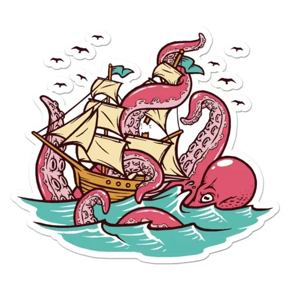 Octopus Monster Ship Sticker Phone Decal Water Bottle Stickers Car ...