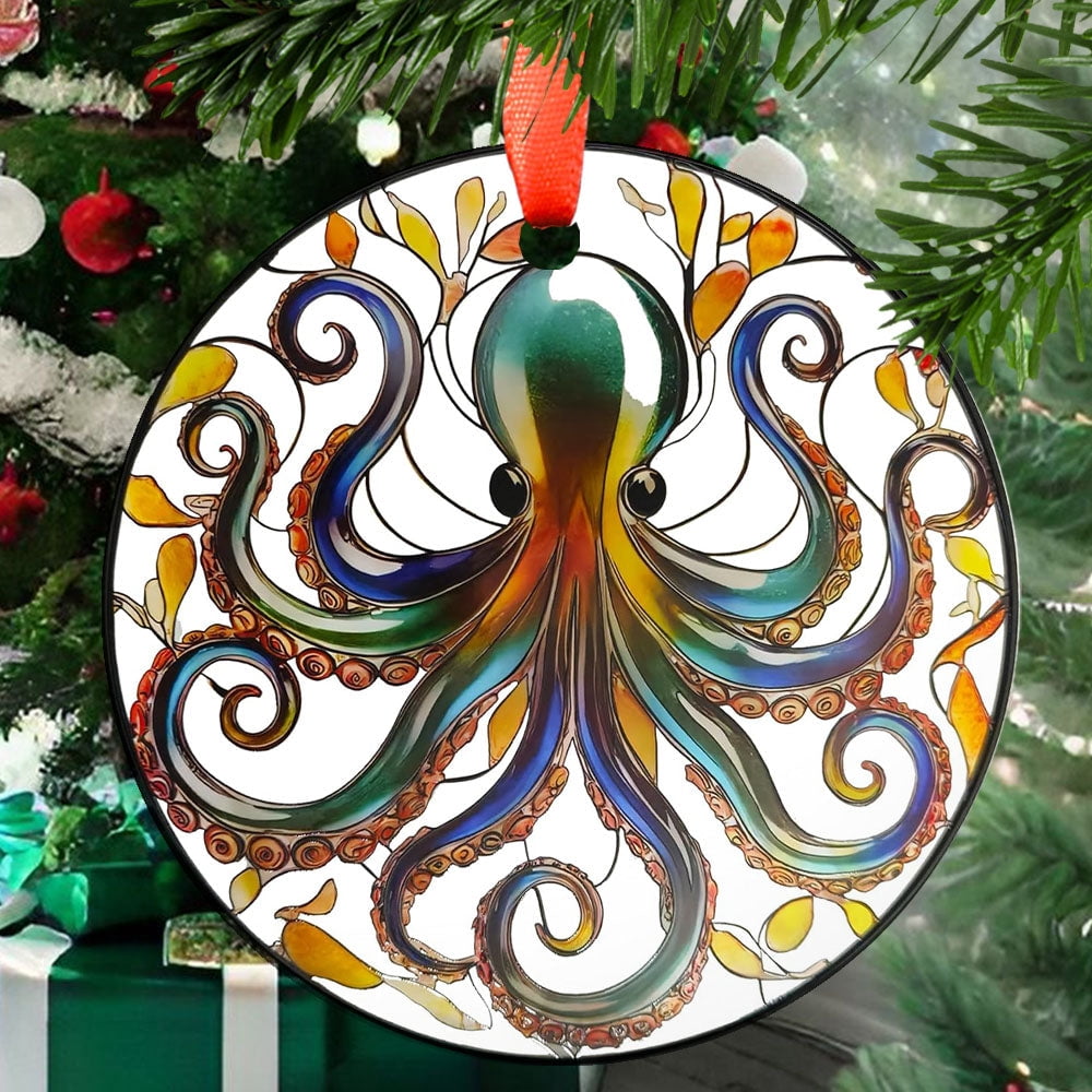 Octopus Ornament Window Hanging, Sun Catcher Glass Panel Ocean Theme ...