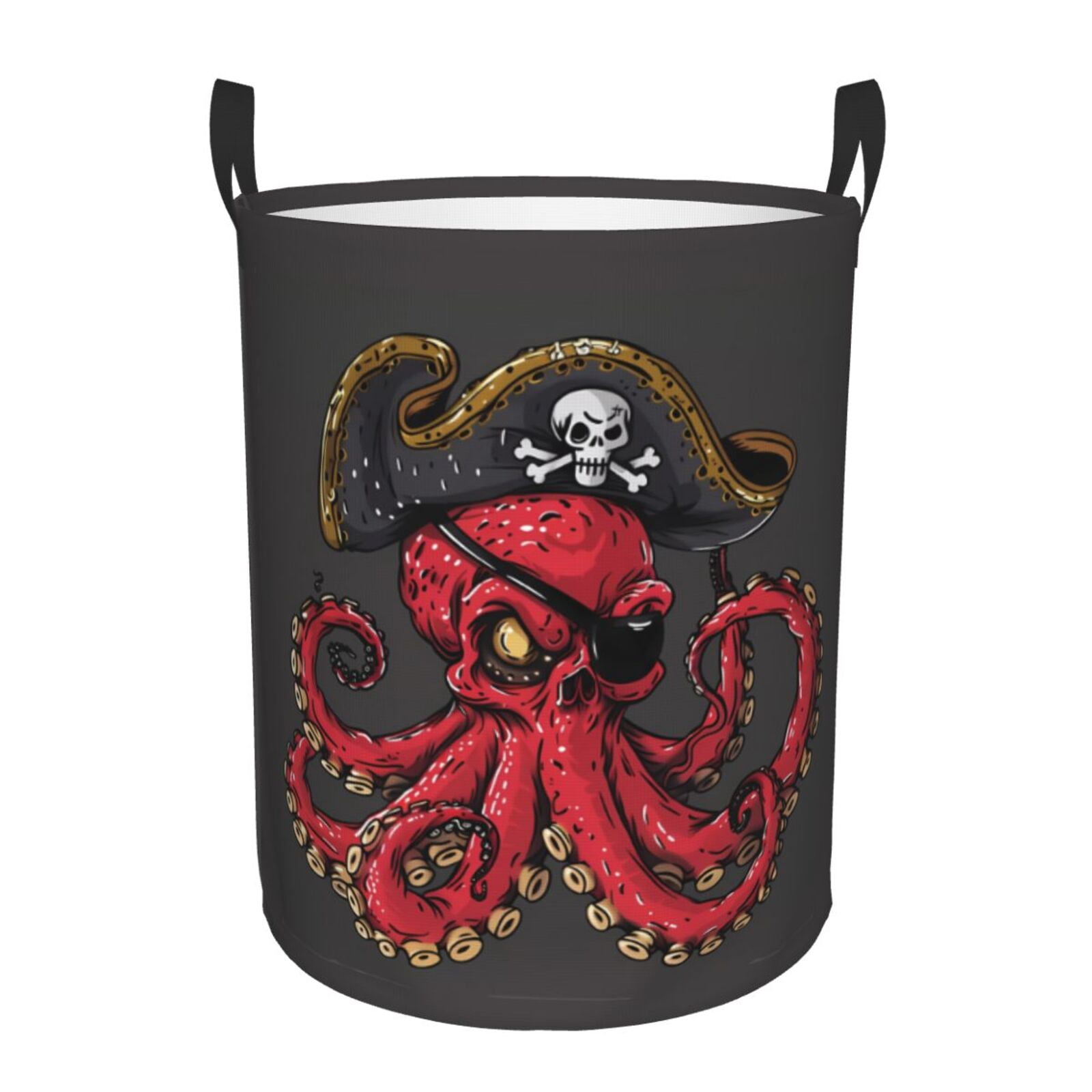 Octopus Pirate Illustration Round Laundry Basket, Laundry Hamper with ...