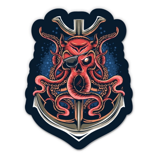 Octopus Pirate Nautical Sailing Boat - 12" Vinyl Sticker Waterproof ...
