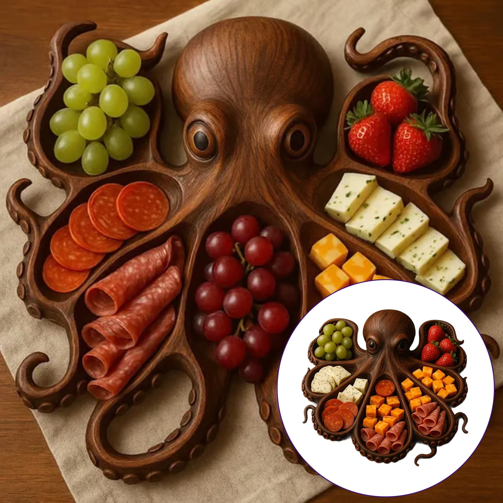 Octopus Platter, 11-Inch Nautical Themed Serving Tray for Charcuterie ...