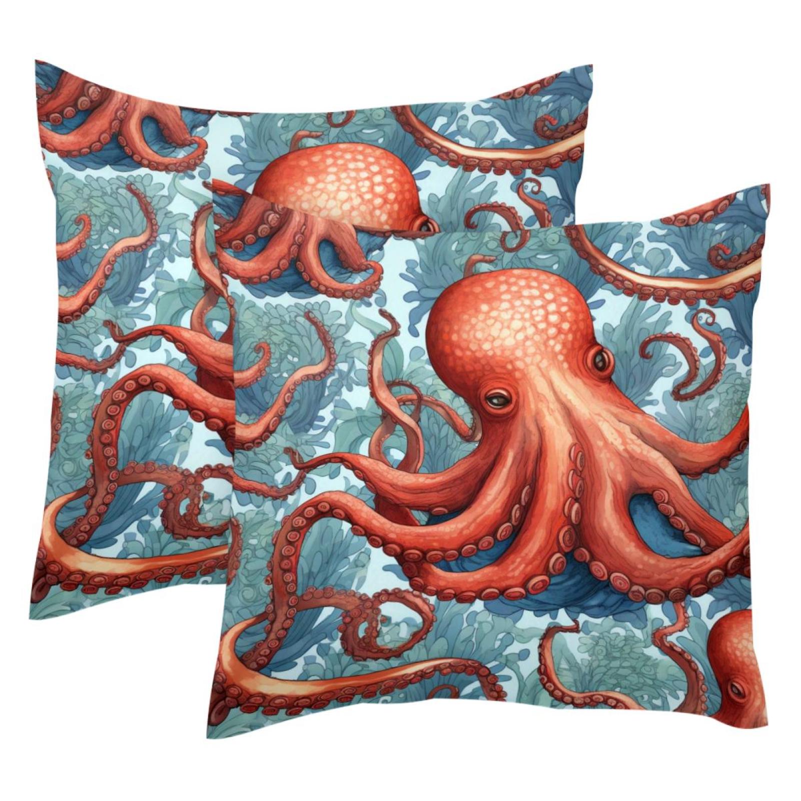 Octopus Printed Square 2PC Cushion Pillow Throw Cover Sofa Home Car ...