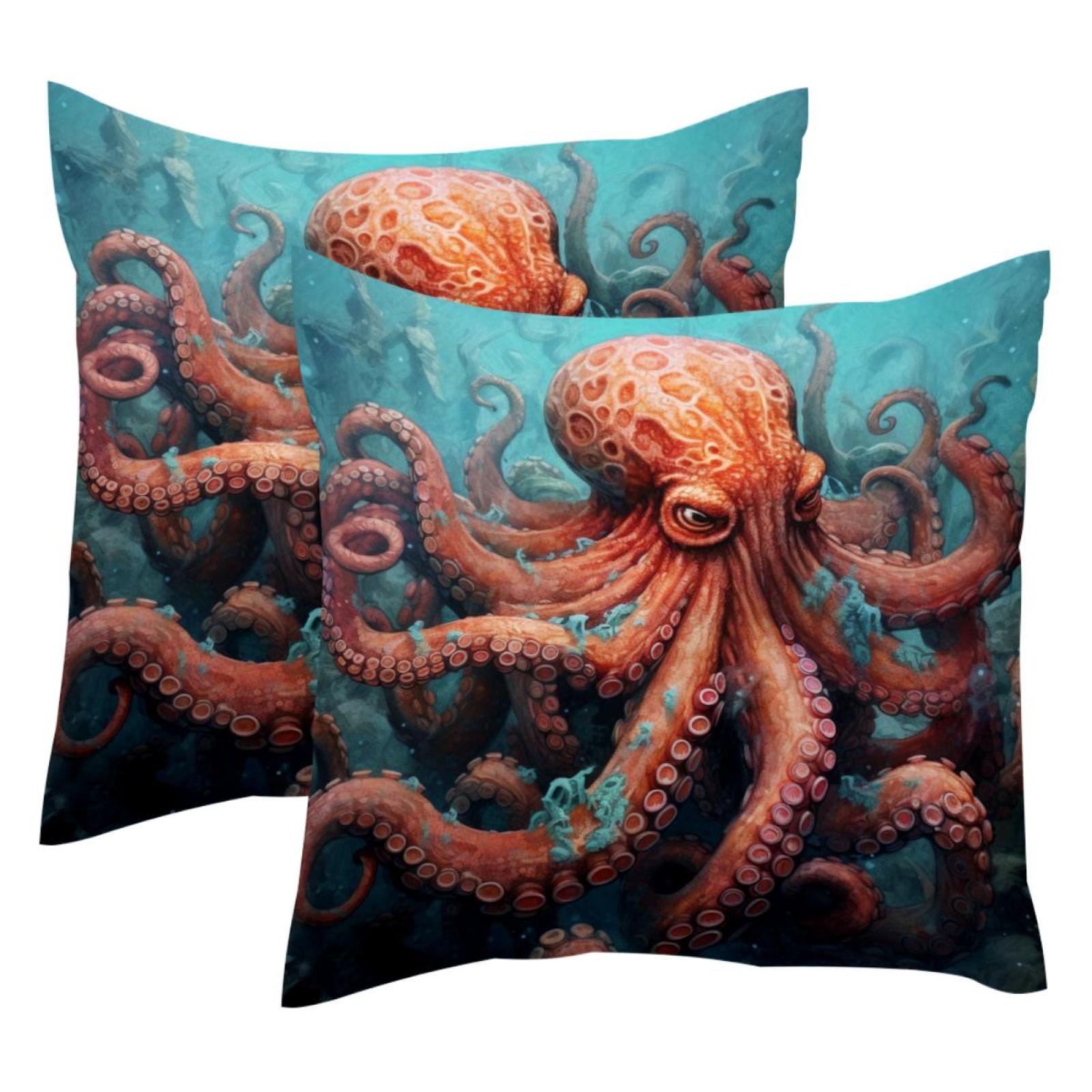Octopus Printed Square 2PC Cushion Pillow Throw Cover Sofa Home Car ...