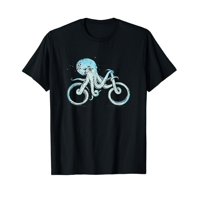 Octopus Riding A Bike Biker Biking Cycle Cycling T-Shirt Black Tee ...
