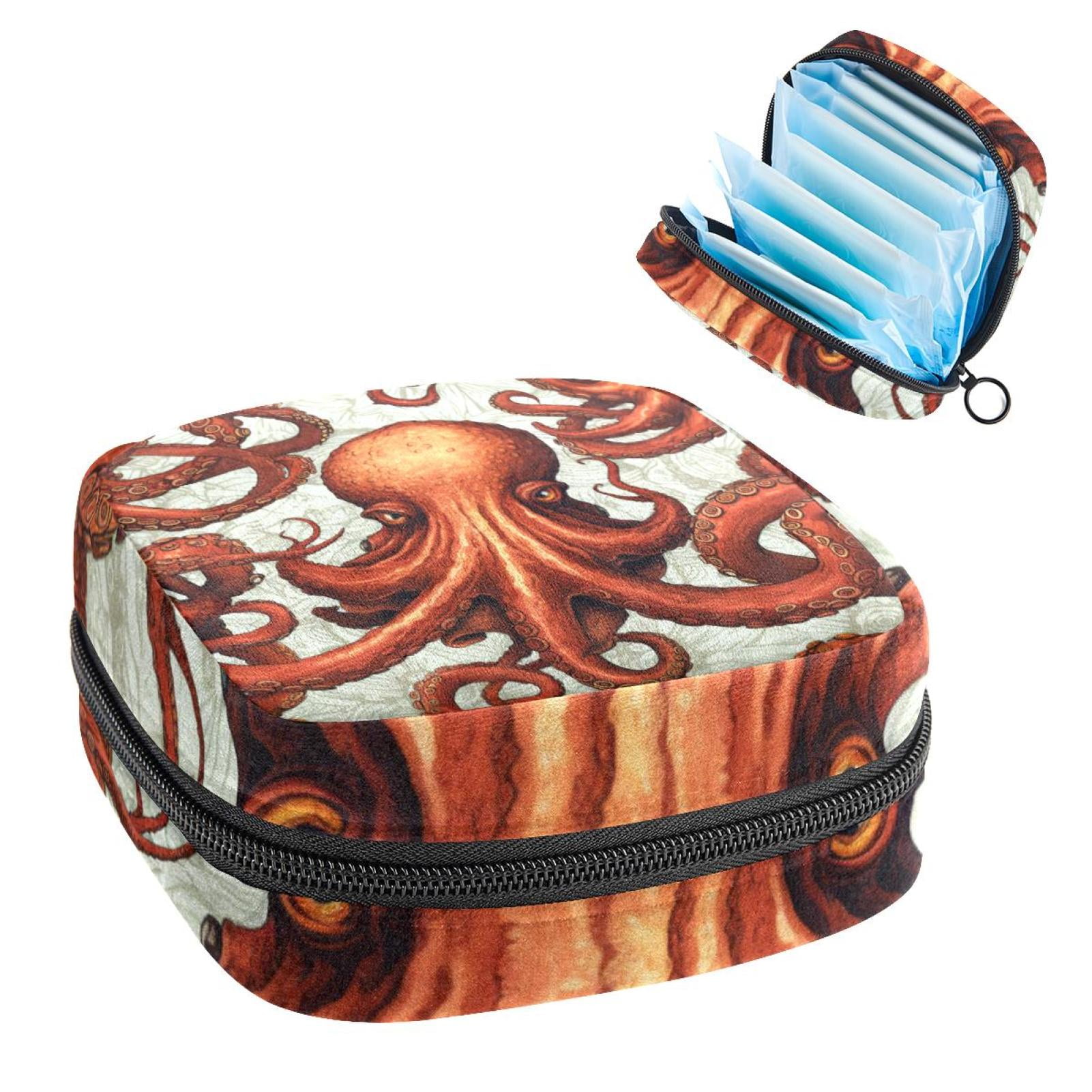 Octopus Sanitary Napkin Bag Pouch with Zipper, Period Purse Large Pouch ...